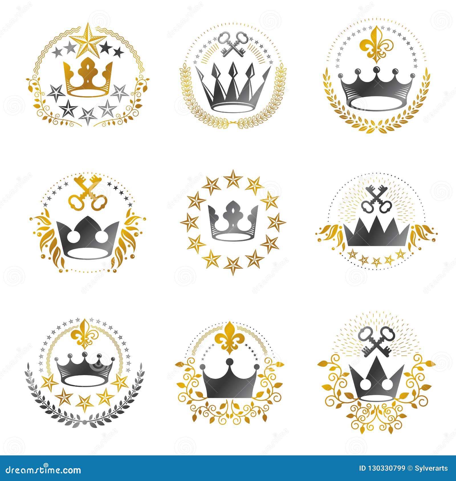 Ancient Crowns Emblems Set. Heraldic Vector Design Elements Coll Stock ...