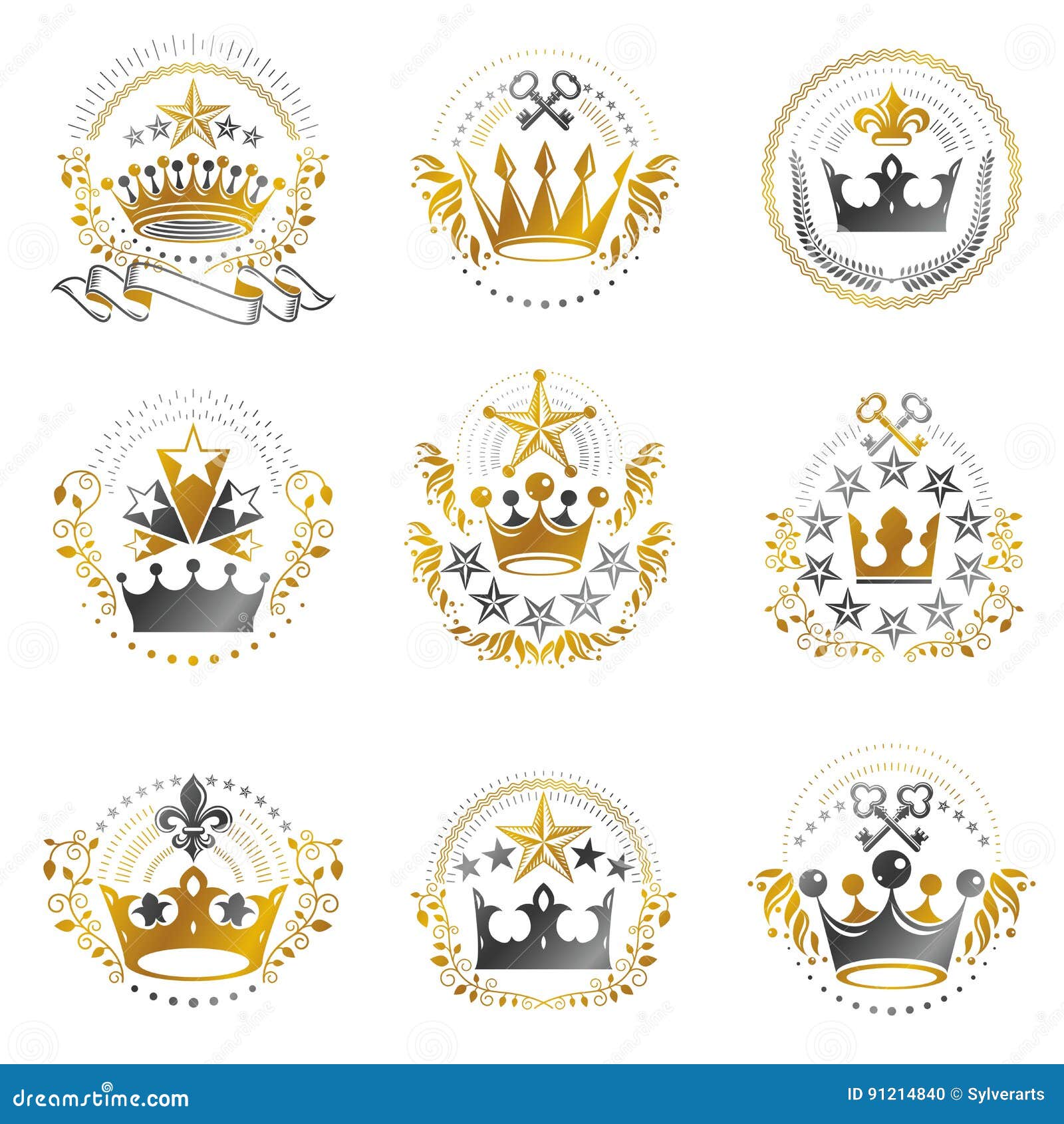 Ancient Crowns Emblems Set. Heraldic Vector Design Elements Coll Stock ...