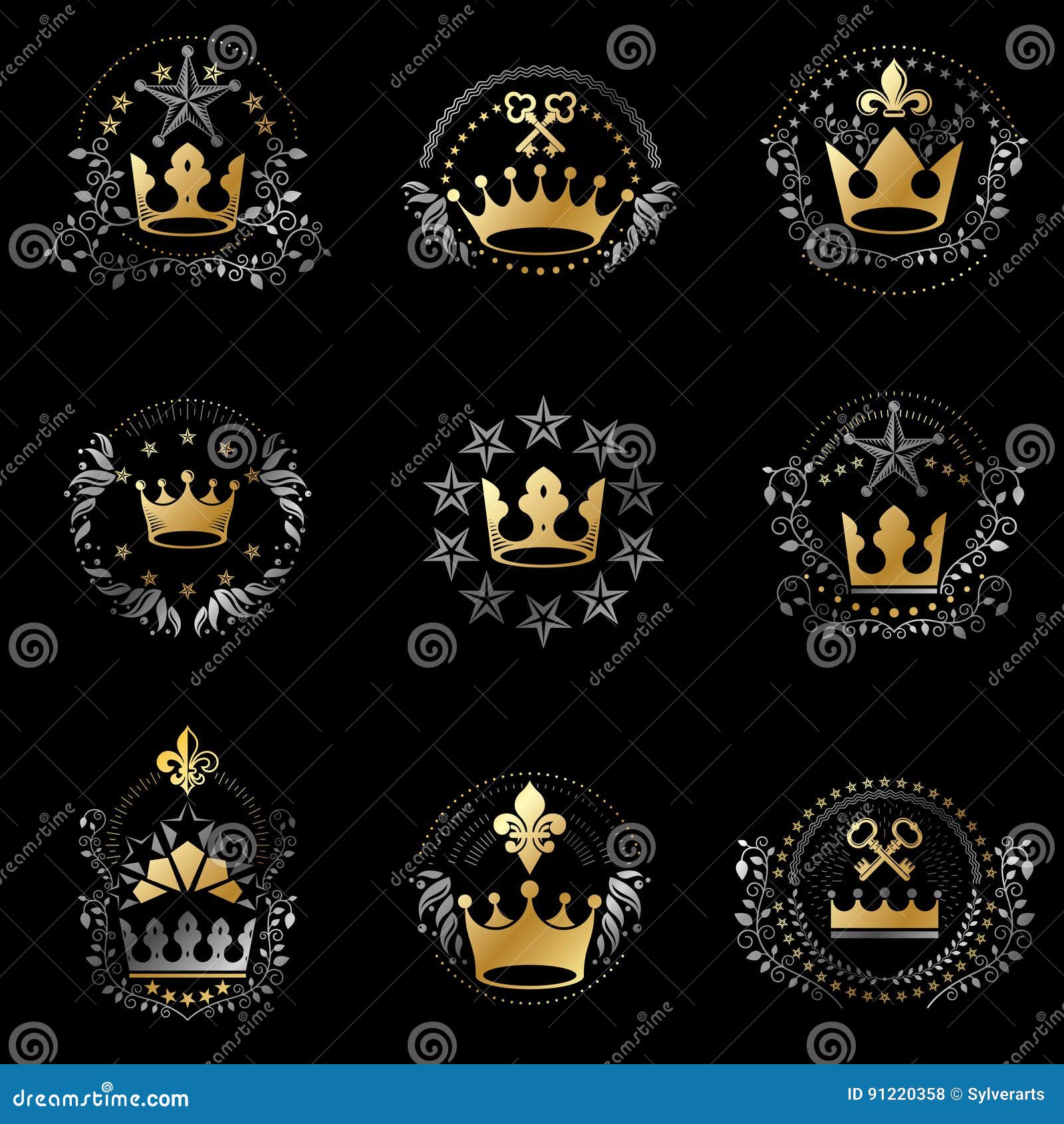 Ancient Crowns Emblems Set. Heraldic Vector Design Elements Coll Stock ...