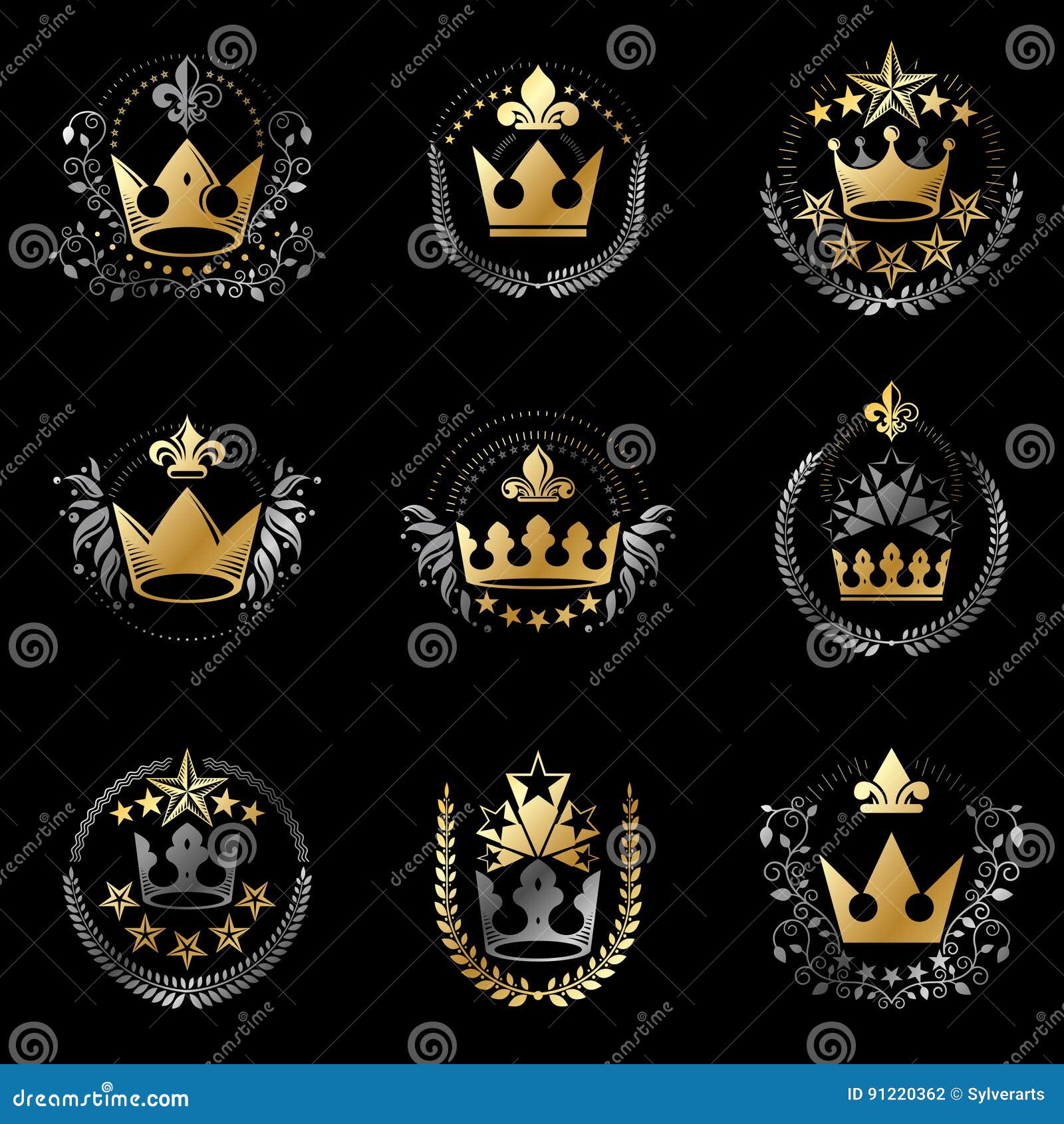 Ancient Crowns Emblems Set. Heraldic Vector Design Elements Coll Stock ...