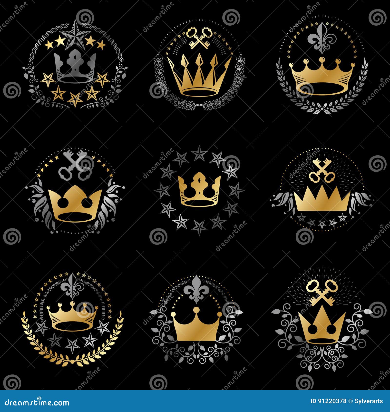 Ancient Crowns Emblems Set. Heraldic Vector Design Elements Coll Stock ...
