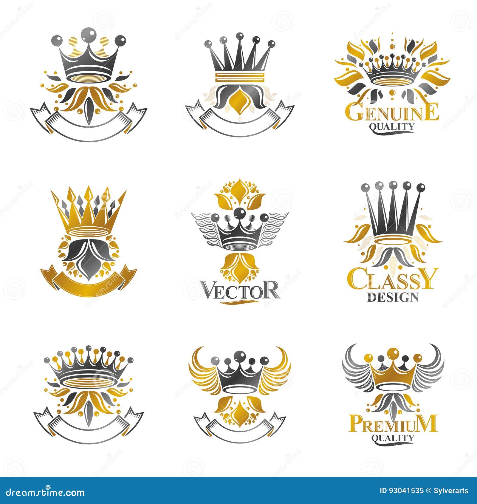 Ancient Crowns Emblems Set. Heraldic Vector Design Elements Coll Stock ...