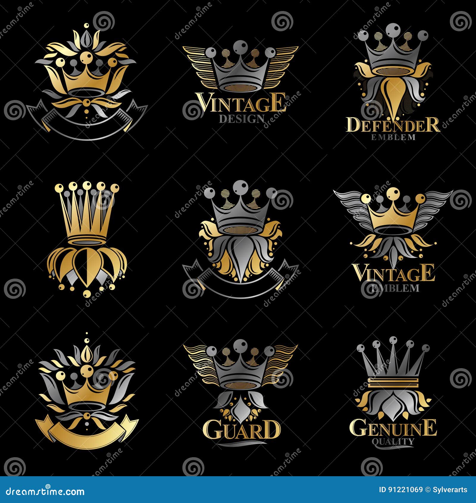 Ancient Crowns Emblems Set. Heraldic Vector Design Elements Stock ...