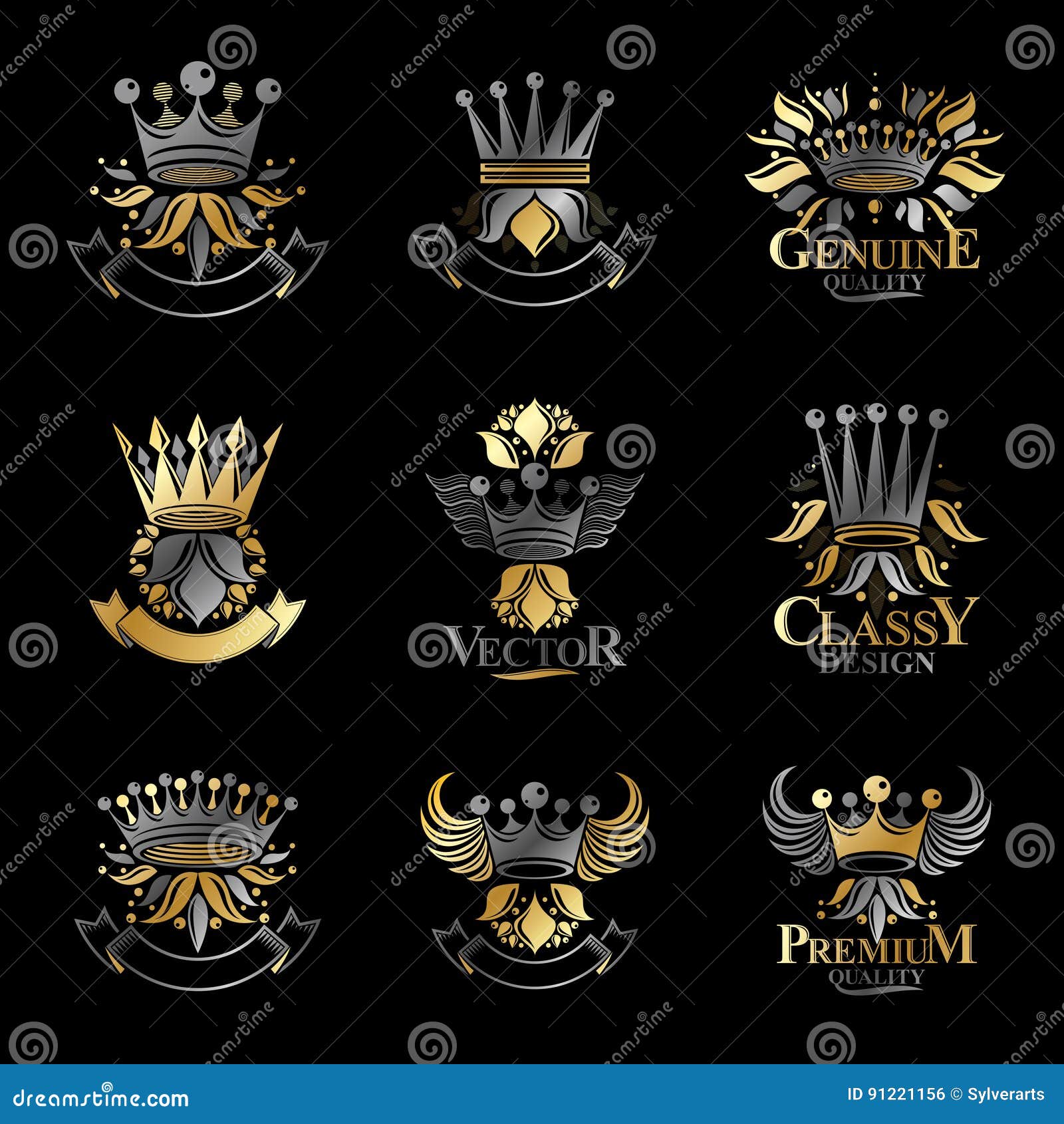 Ancient Crowns Emblems Set. Heraldic Vector Design Elements Stock ...