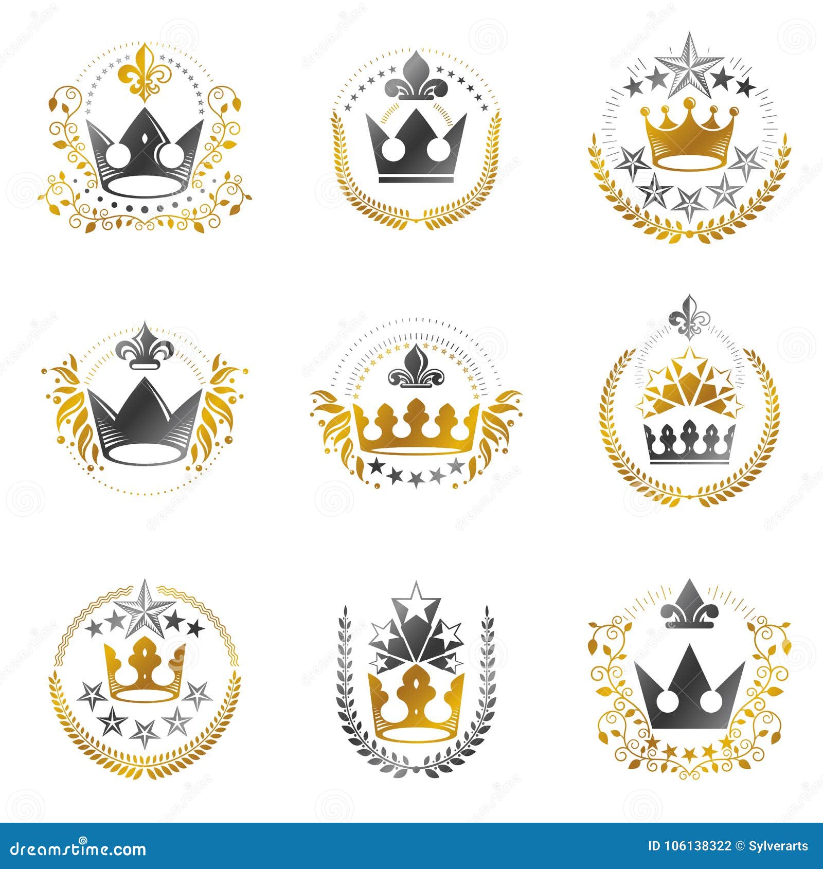 Ancient Crowns Emblems Set. Heraldic Vector Design Elements Coll Stock ...