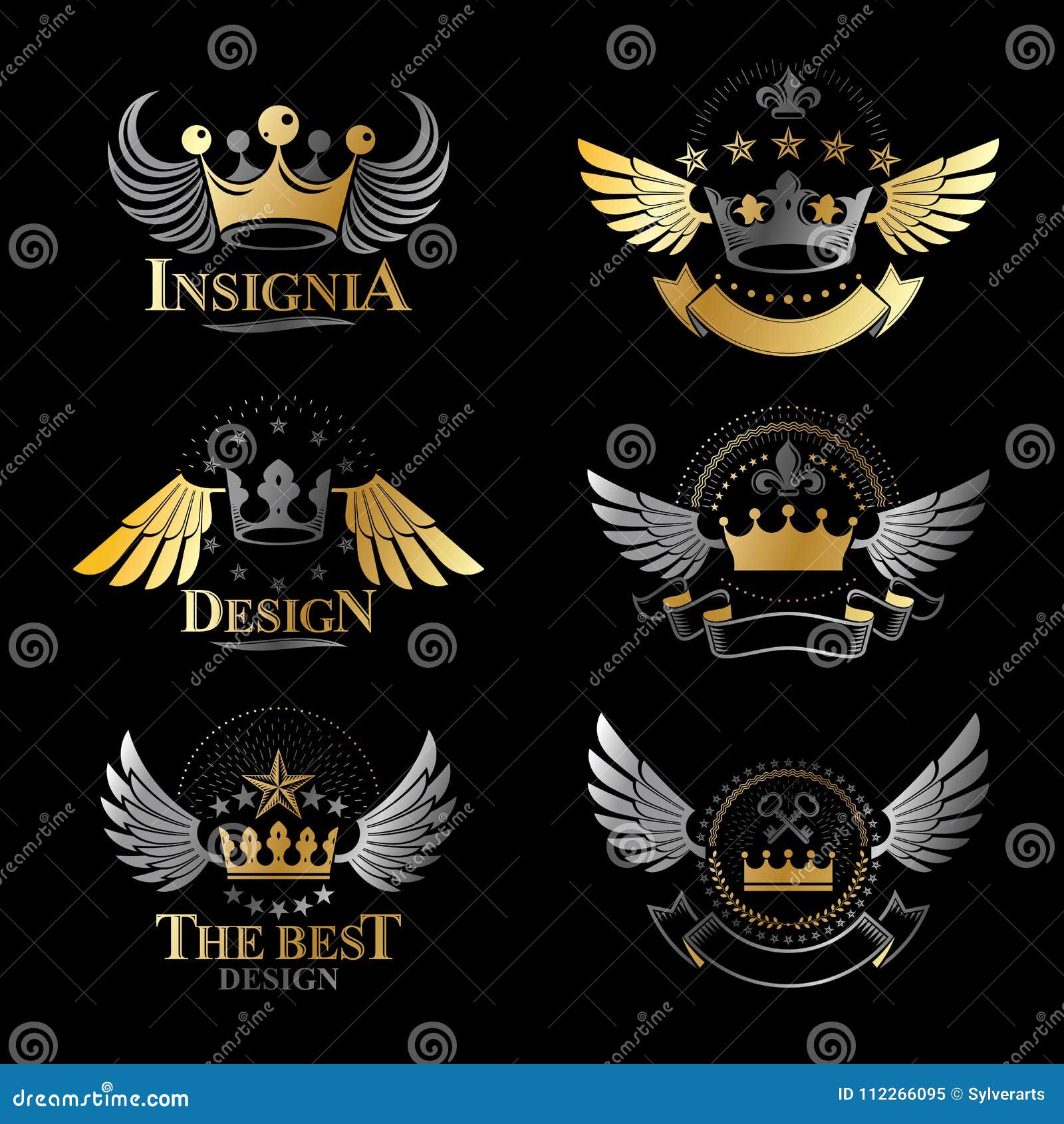 Ancient Crowns Emblems Set. Heraldic Vector Design Elements Coll Stock ...