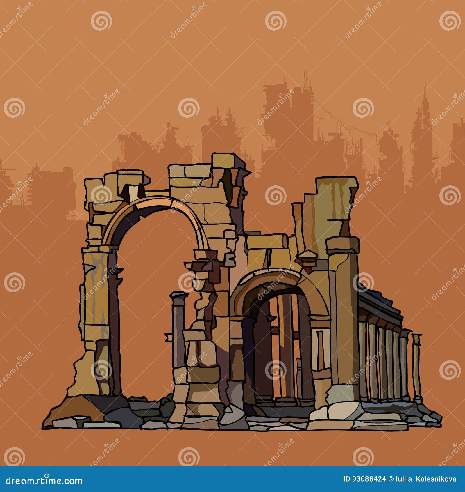 Ancient Crumbling Arches of Stone with Columns Stock Vector ...
