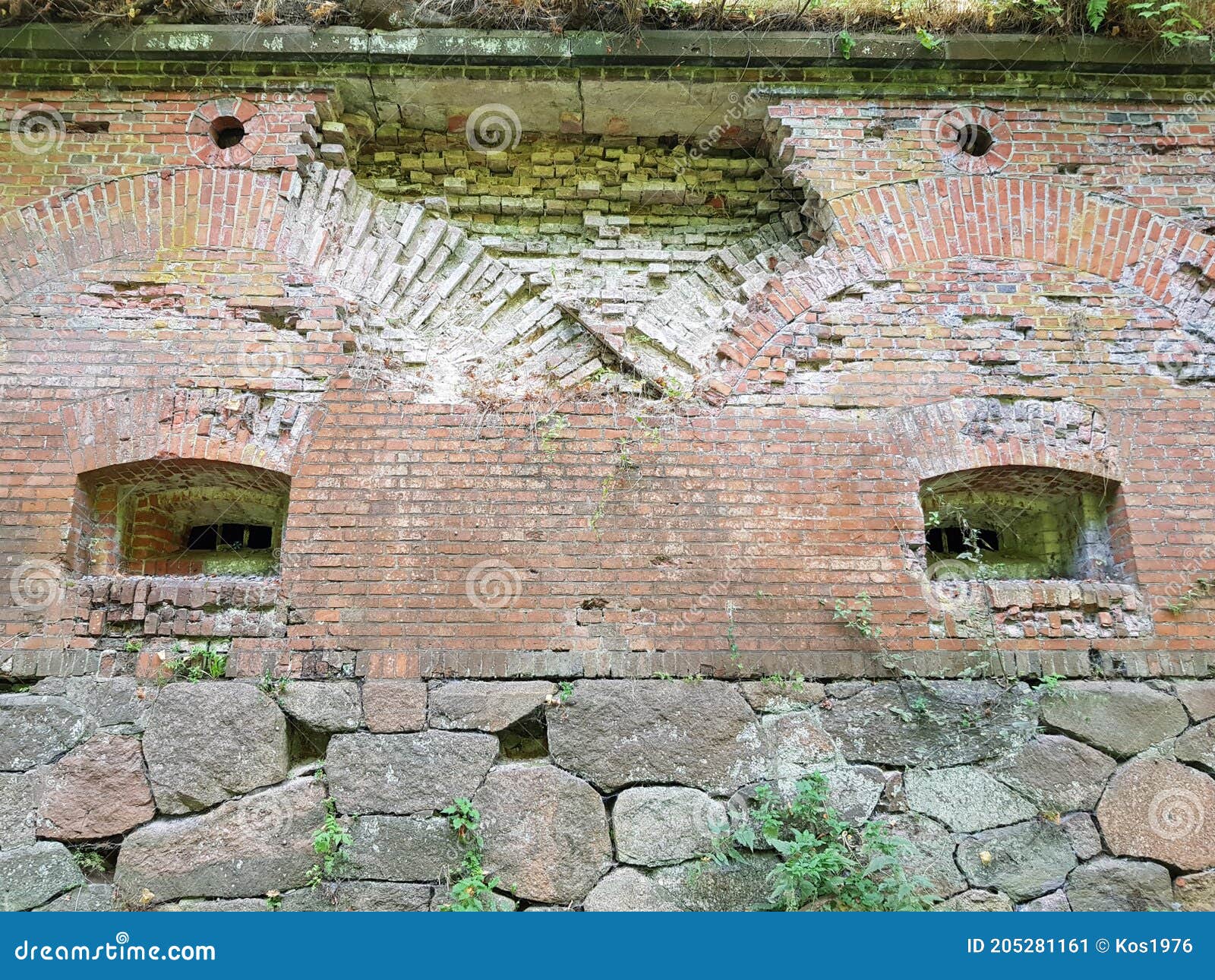 Old Crumbling Brick Fortress Wall Stock Image - Image of church, door ...