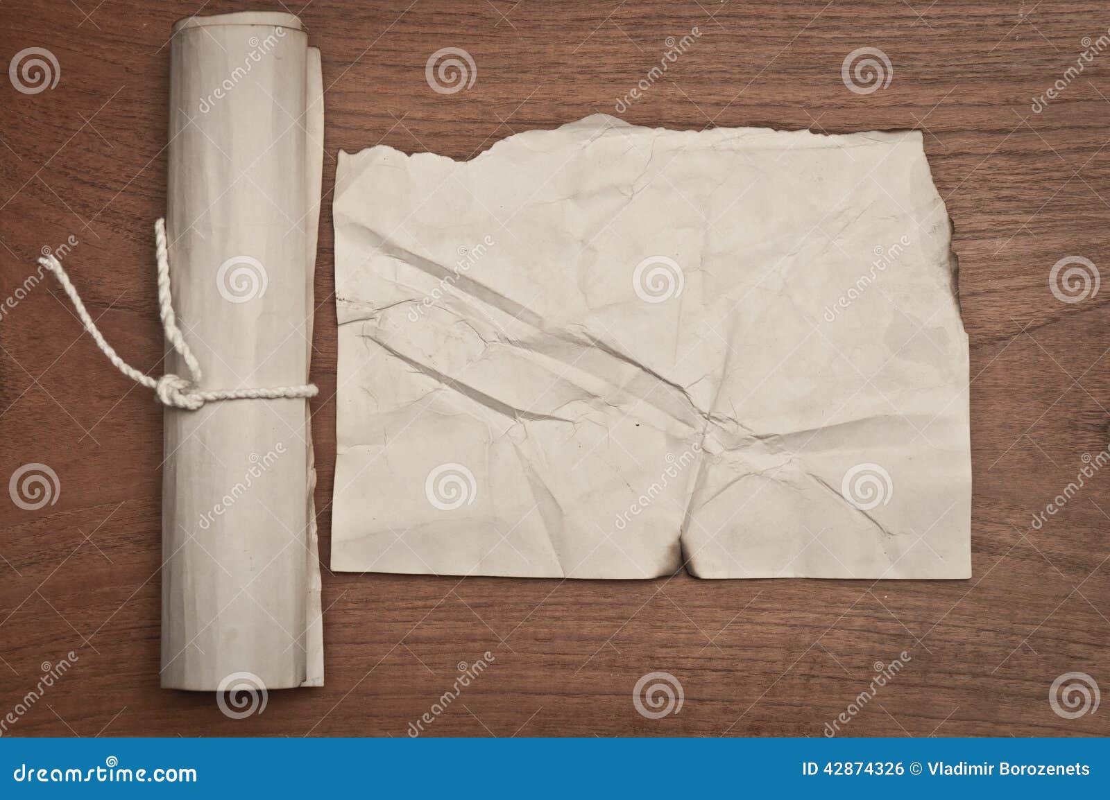 Ancient Crumpled Paper Scroll on Wood Table May Use for Background ...
