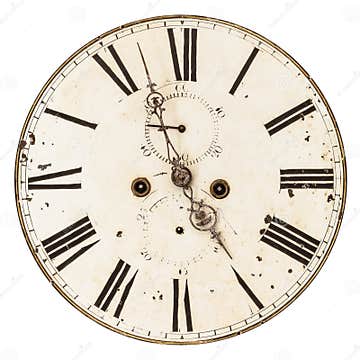 Ancient Damaged Clock Face Isolated on White Stock Image - Image of ...