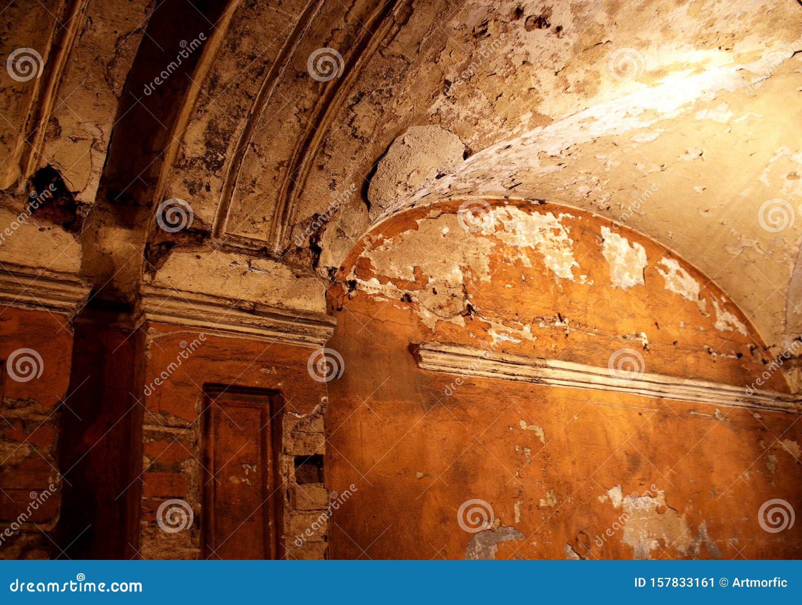 Ancient Dark Arched Ceiling with Peeling Plaster Stock Image - Image of ...