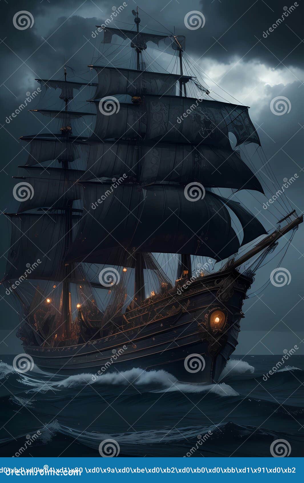 Ancient Dark Pirate Ship in Storm Stock Illustration - Illustration of ...