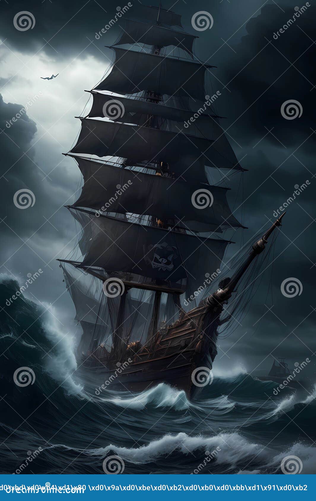 Ancient Dark Pirate Ship in Storm Stock Illustration - Illustration of ...