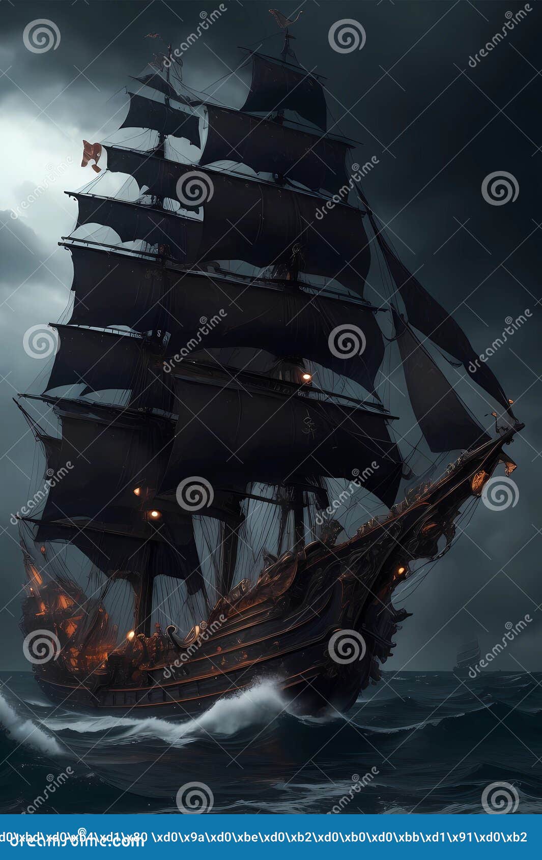 Ancient Dark Pirate Ship in Storm Stock Illustration - Illustration of ...