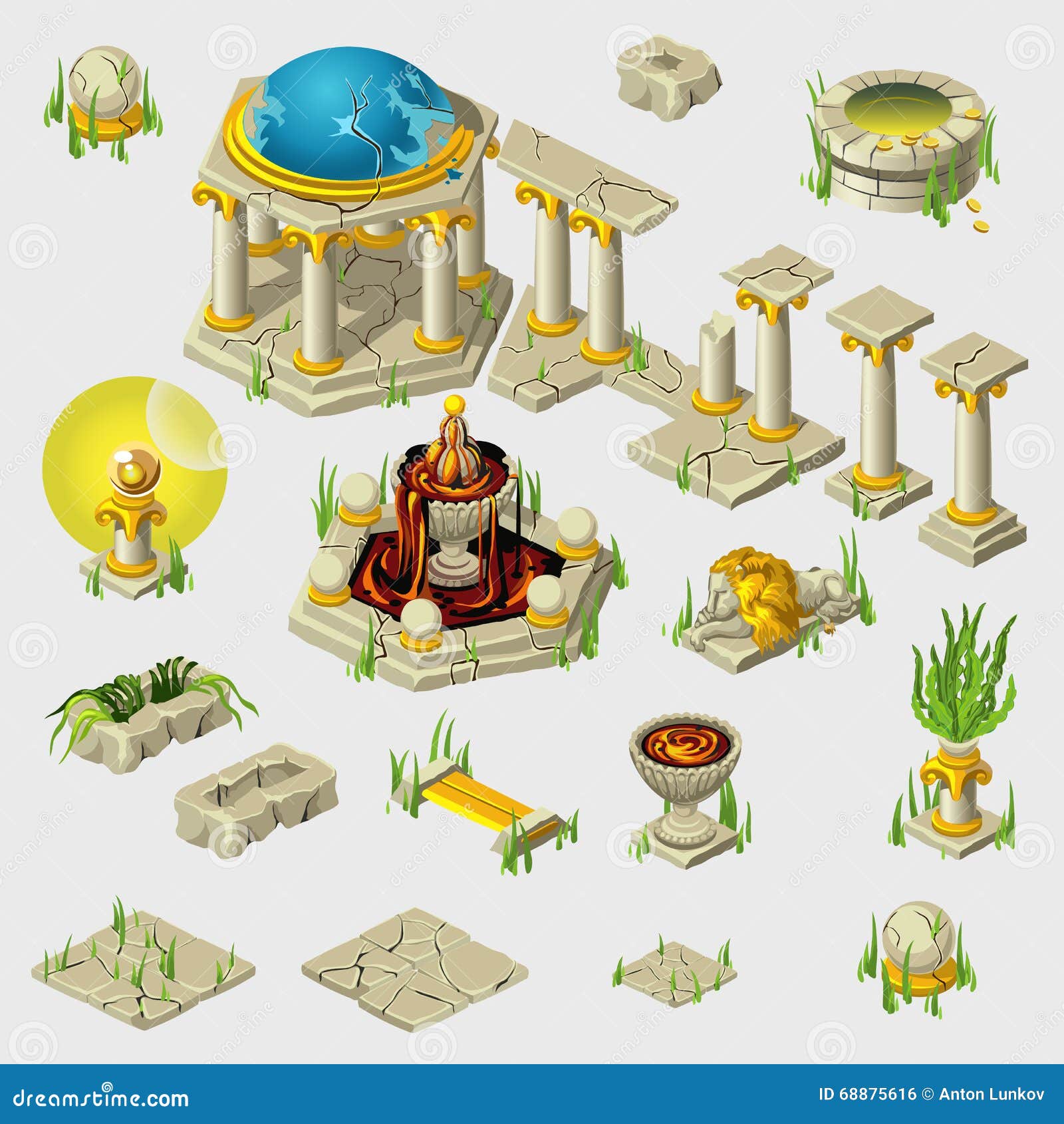 Ancient Decoration, Buildings, Tiles, Sculptures Stock Vector ...