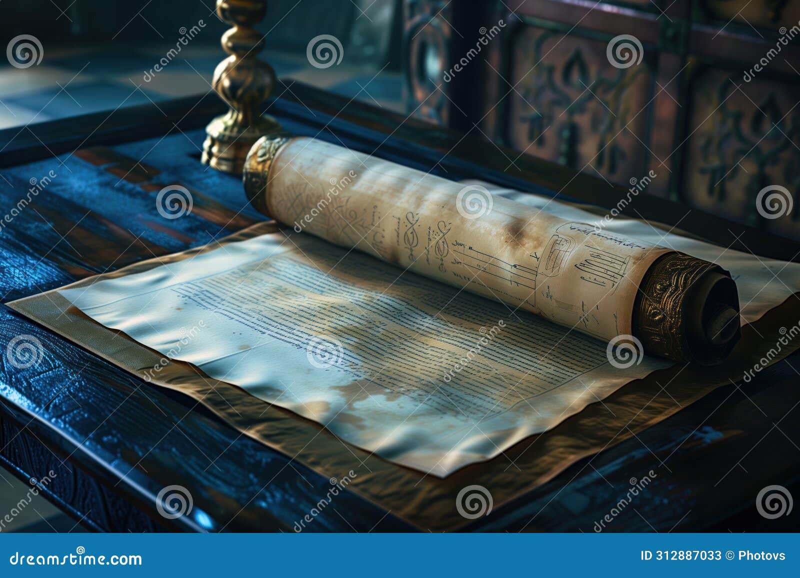 Ancient Desk Table with Old Torah Scroll Papyrus Stock Image - Image of ...
