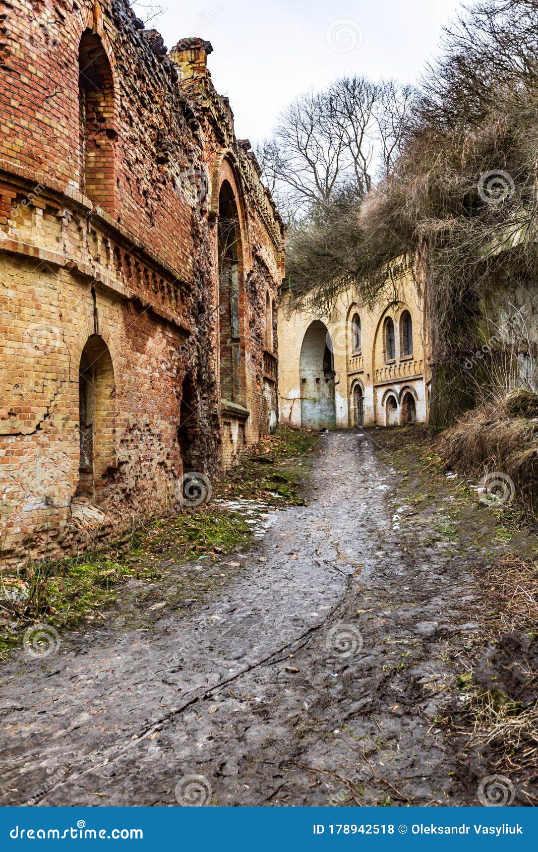 Ancient Dilapidated Military Fort in Ukraine with a Dirt Path and Heaps ...