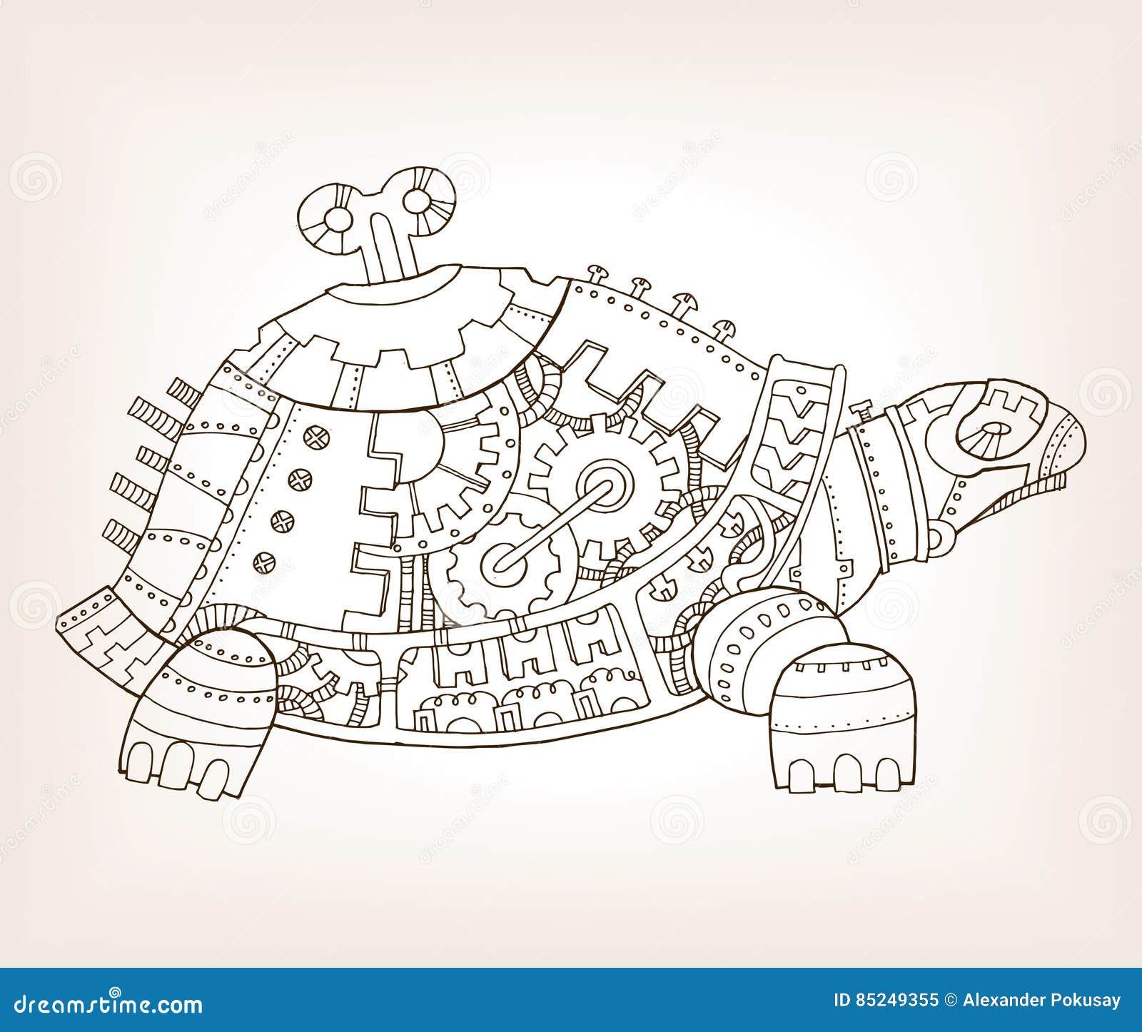 Ancient Draft of Mechanical Turtle Vector Stock Vector - Illustration ...