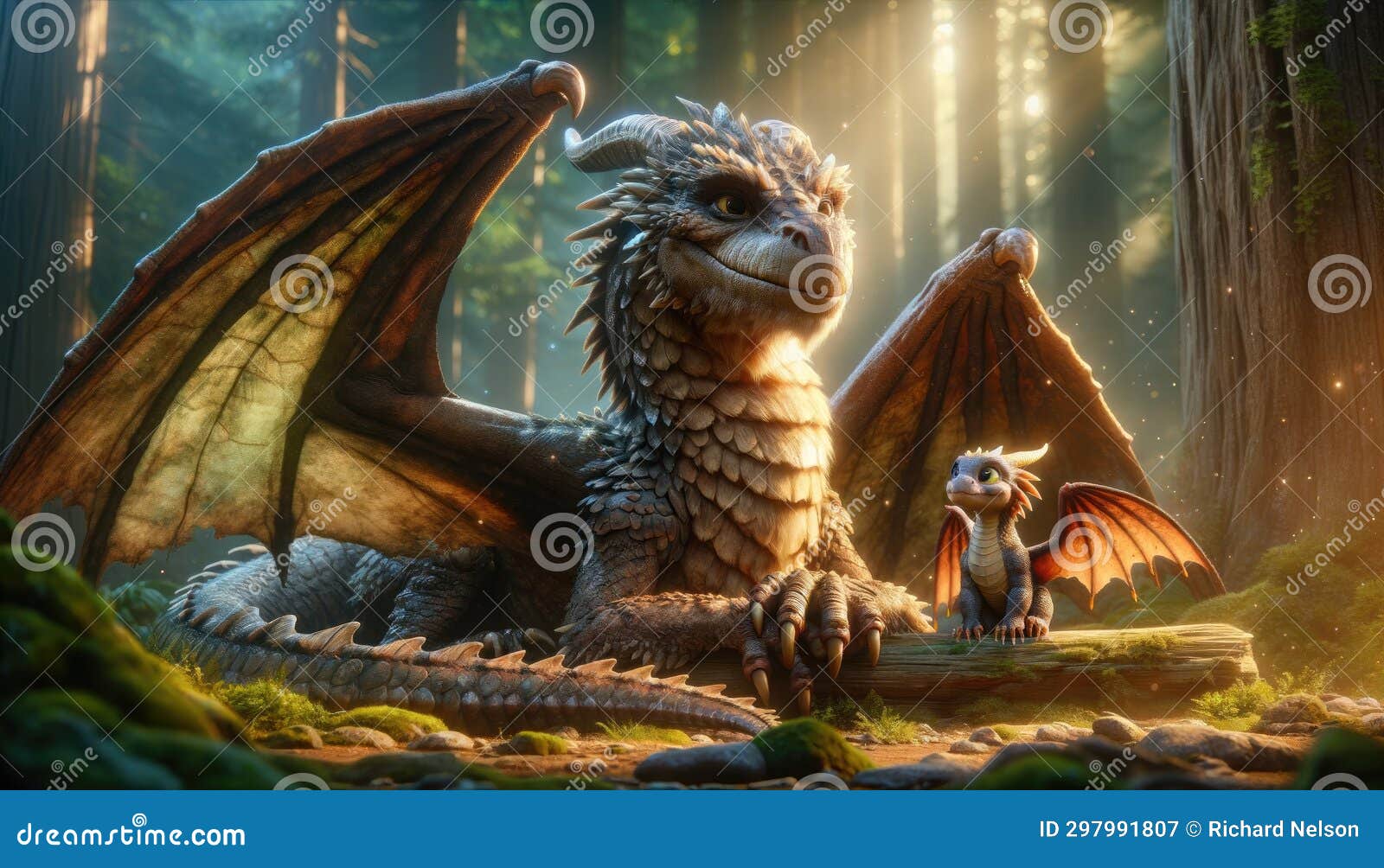Dragons in Enchanted Forest Stock Image - Image of light, wings: 297991807
