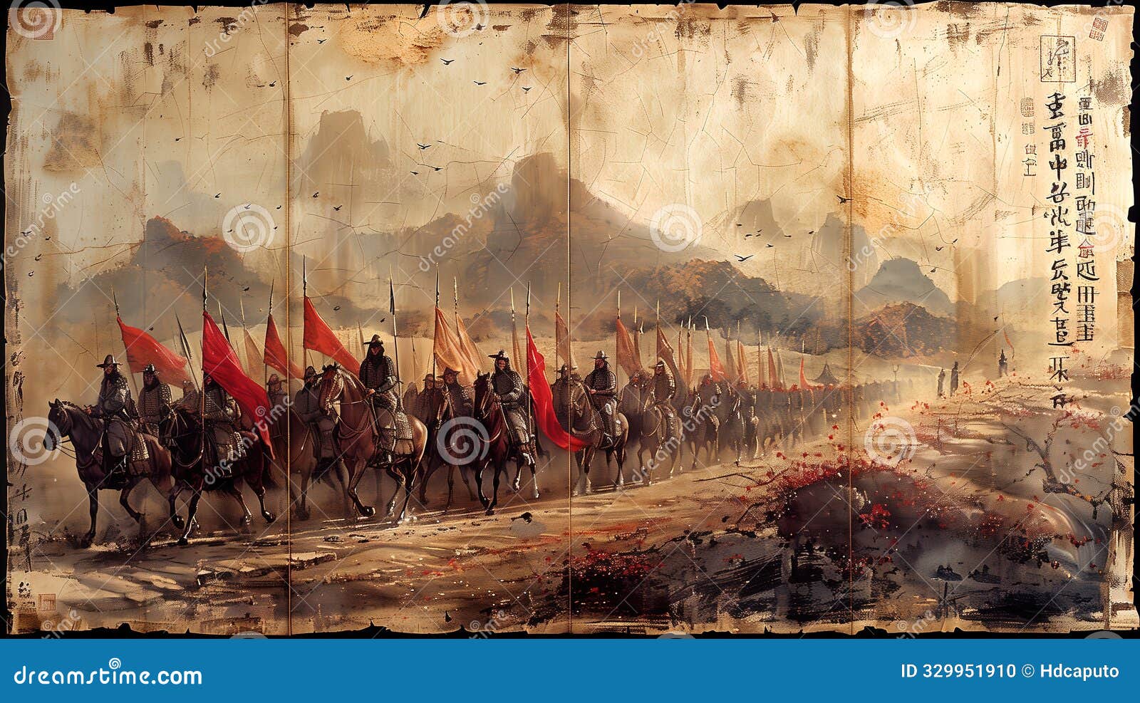 Ancient Drawing in Red and Black Ink with a Nib on a Papyrus of the ...