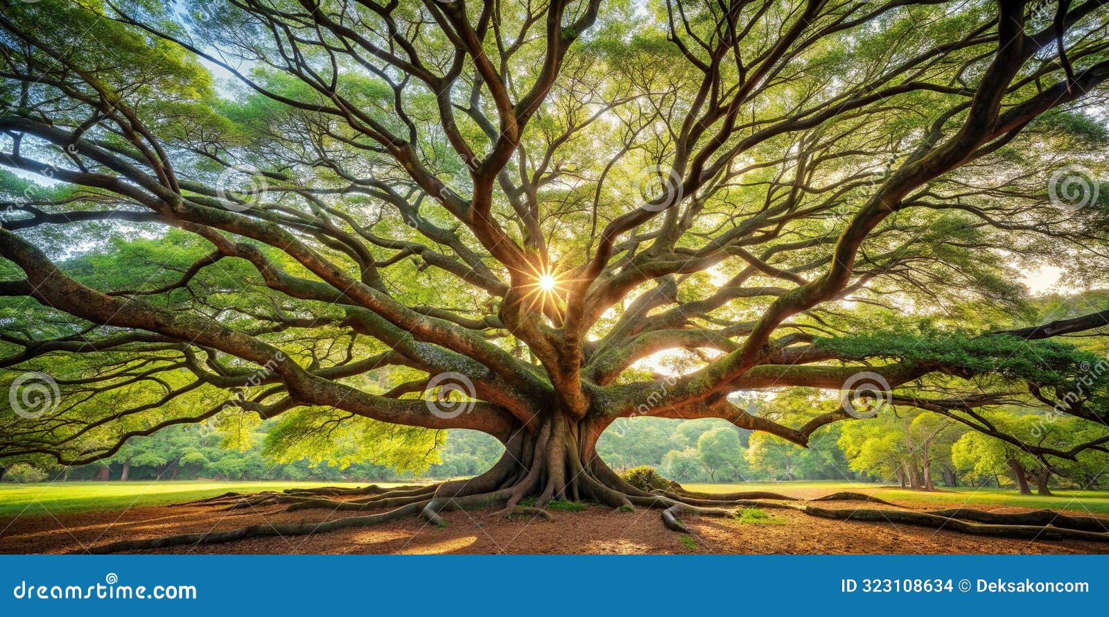 An Ancient Dreamy Tree with Many Branches and Leaves Creative AI Stock ...