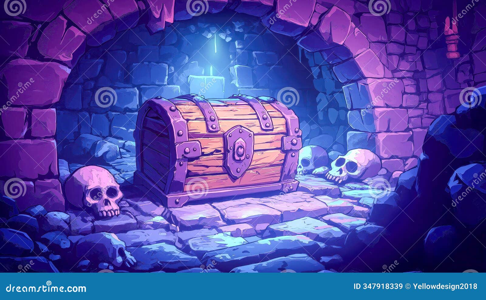 Ancient Dungeon with Treasure Chest Surrounded by Skulls in Mysterious ...