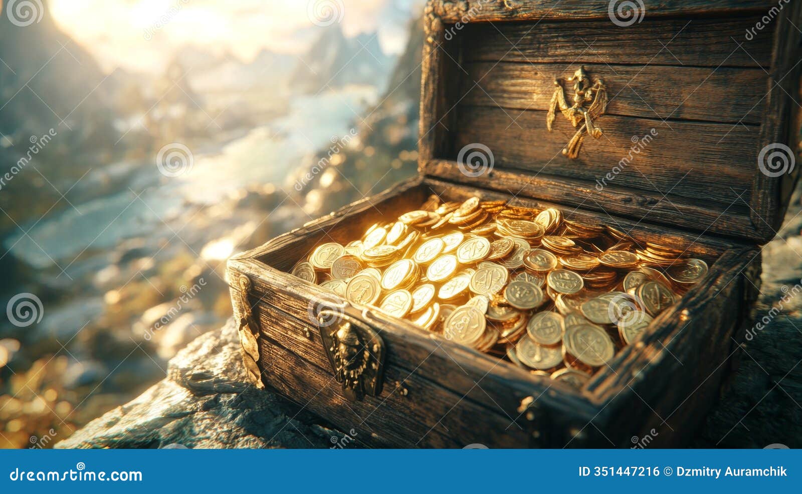 In an Ancient Dungeon, a Treasure Chest Teeming with Gold Coins. Stock ...