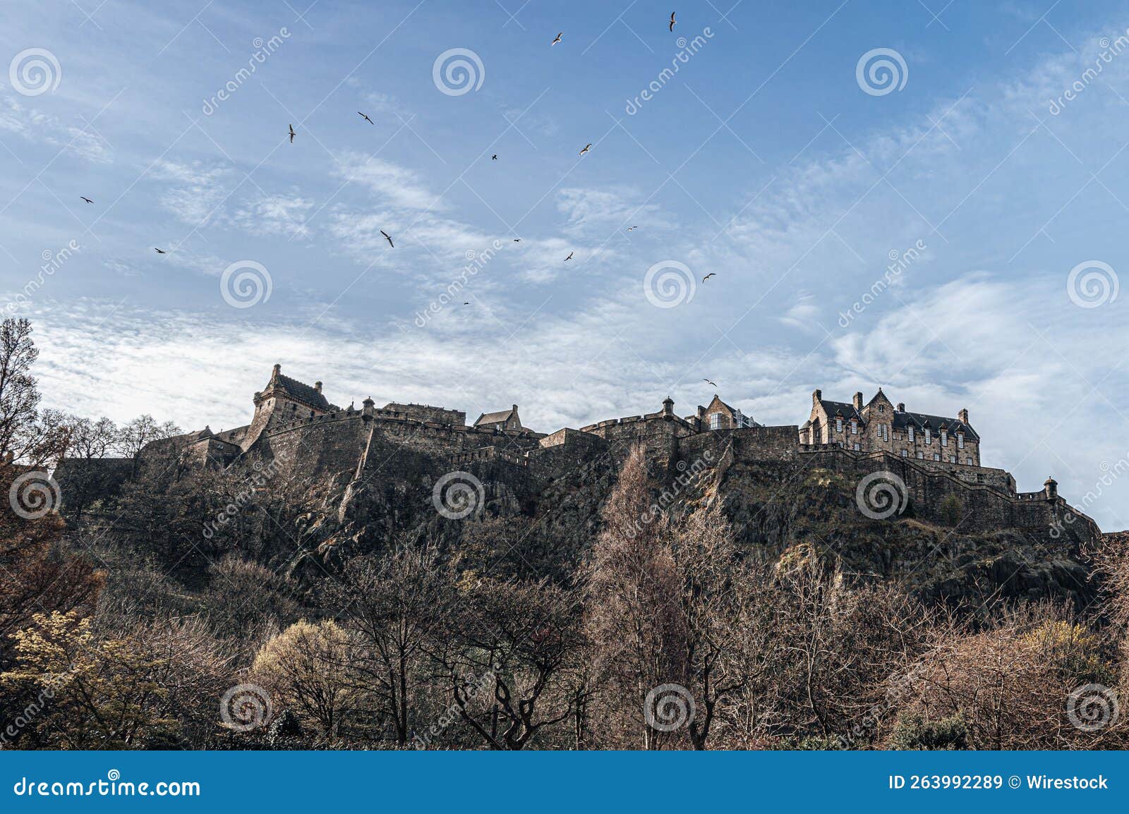 Ancient Edinburgh Castle from the Autumn Trees in the Morning Stock ...