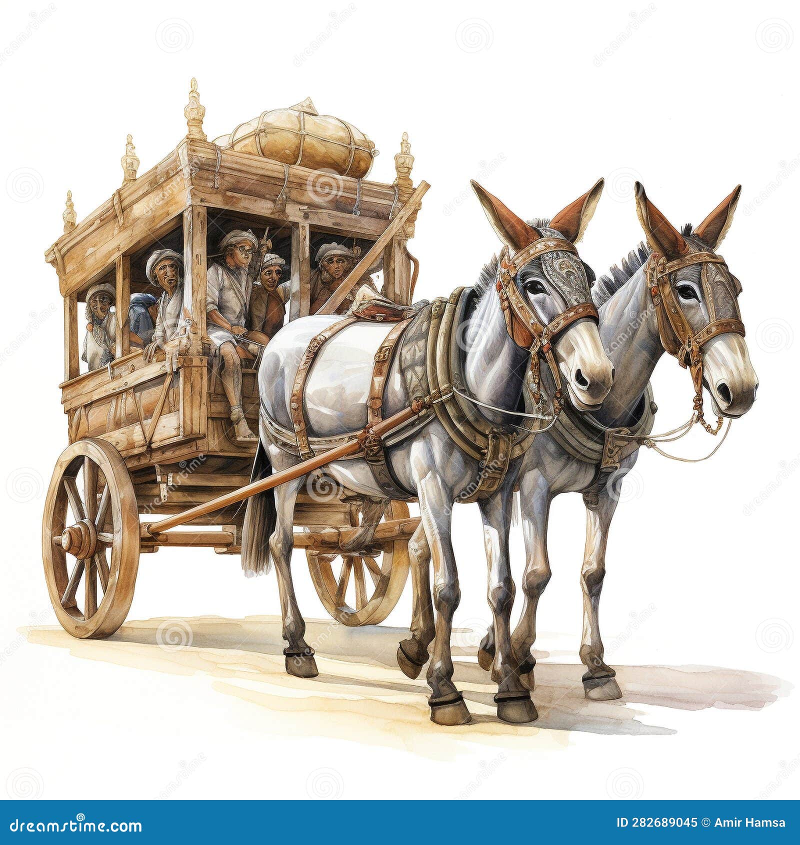 Ancient Egypt Donkeys Pulling Wagon Stock Illustration - Illustration ...