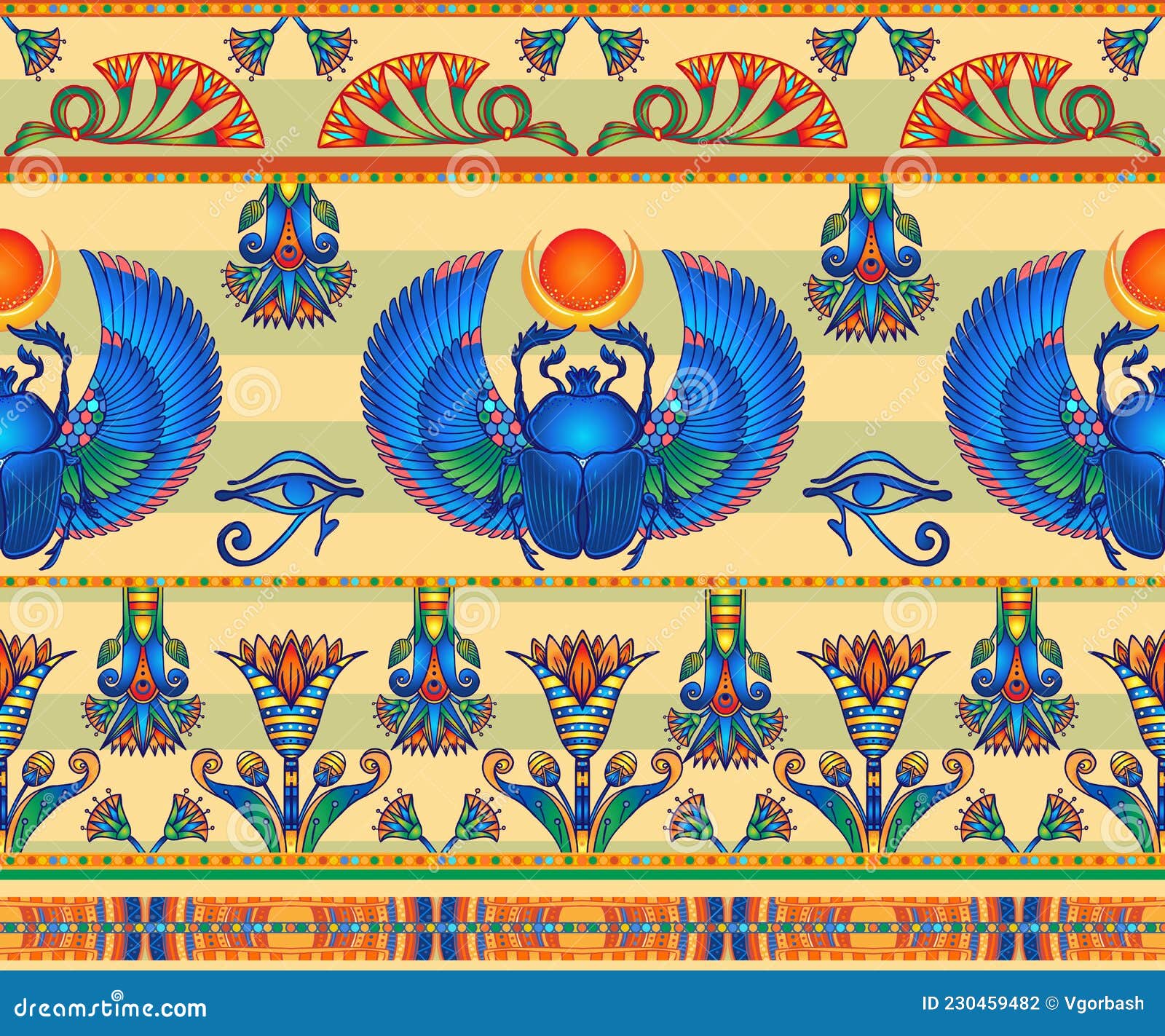 Ancient Egypt. Vintage Seamless Pattern with Egyptian Symbols. Retro ...