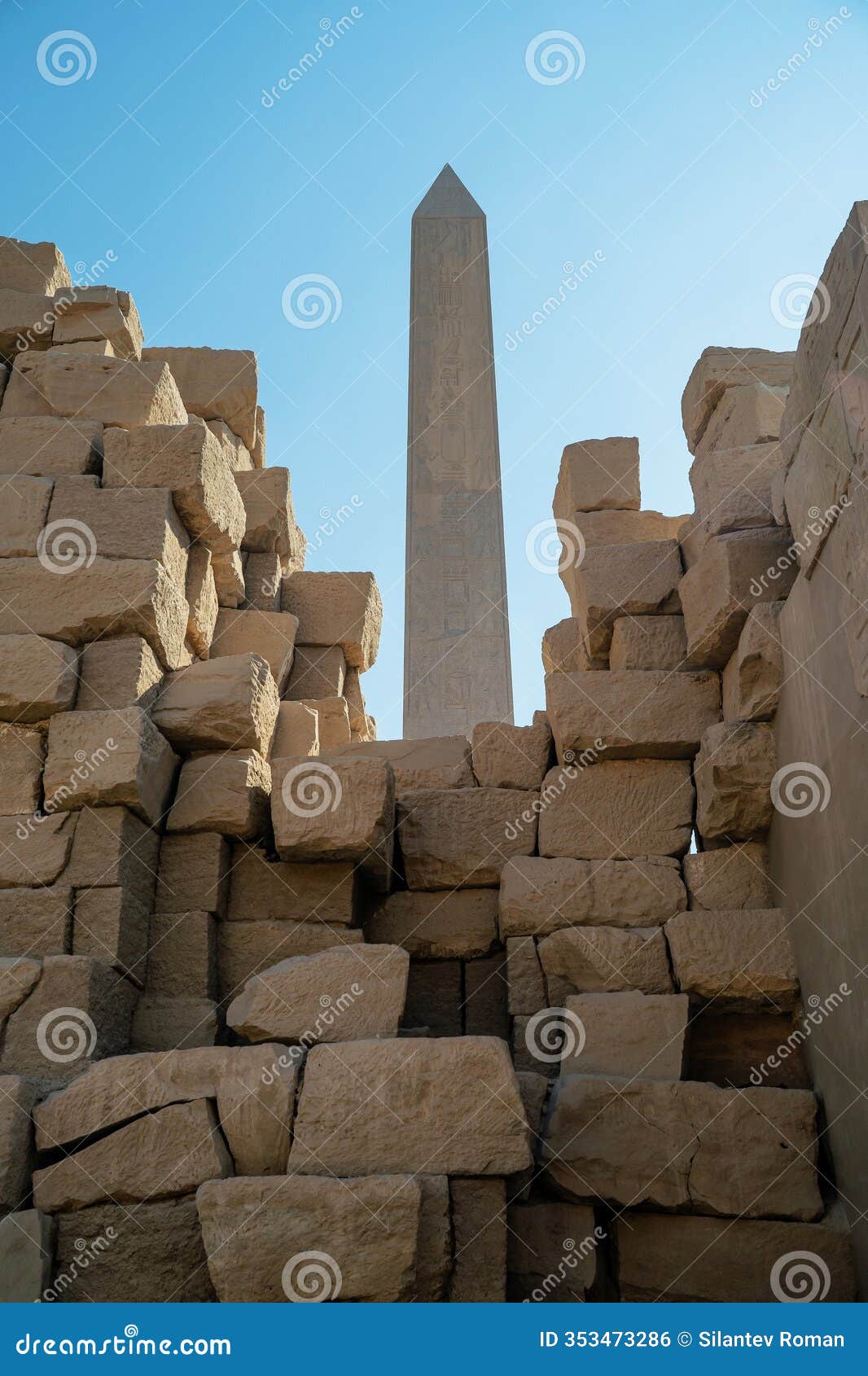 Ancient Egyptian Abelisk among Destroyed Stone Blocks Stock Photo ...