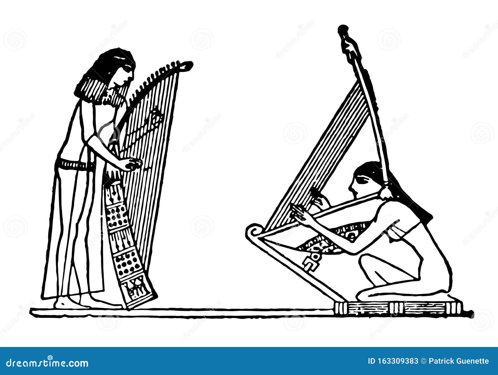 Ancient Egyptian Harps, Vintage Illustration Cartoon Vector ...