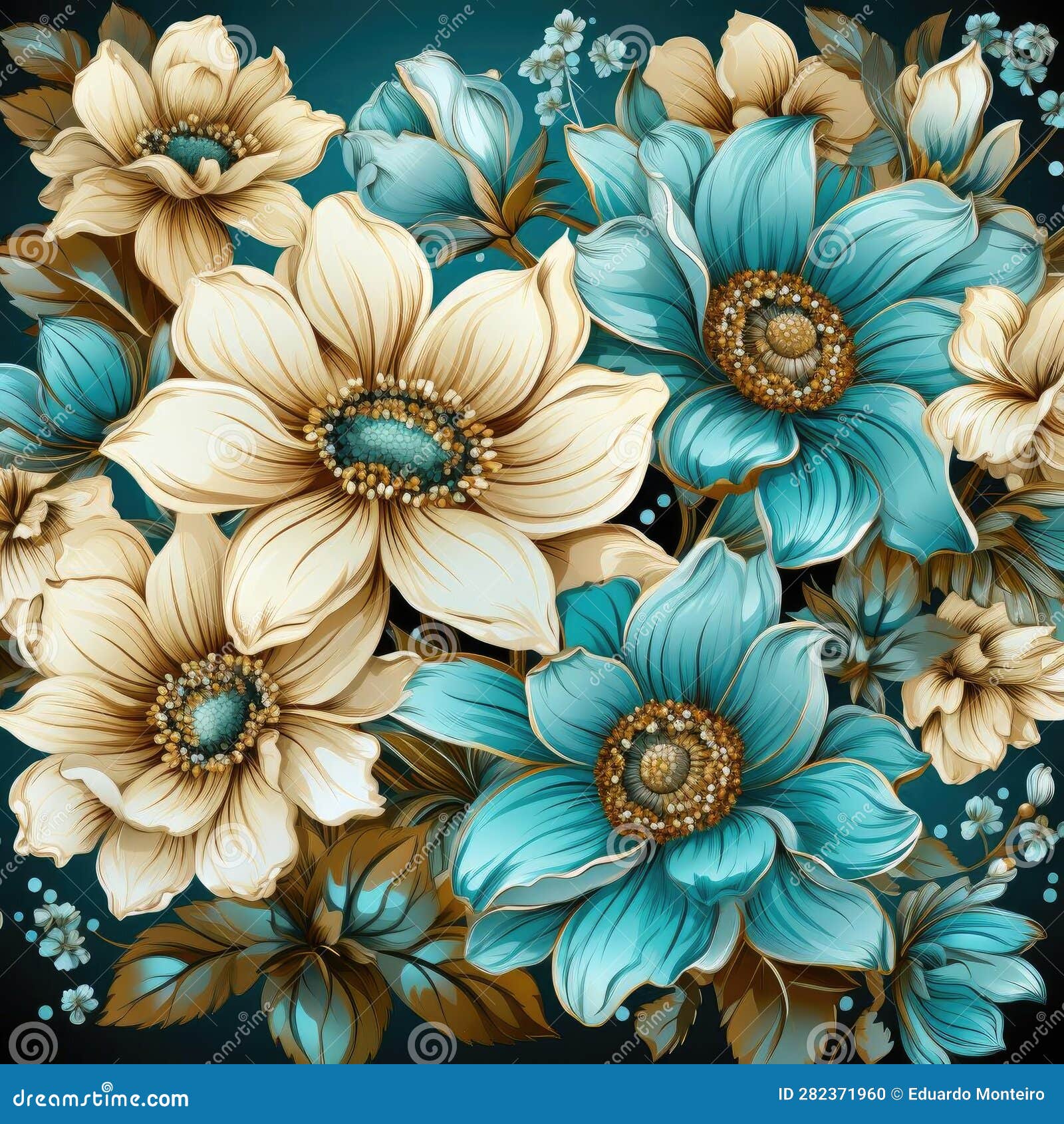 Ancient Egyptian-inspired Arabesque Pattern in Gold and Turquoise Stock ...