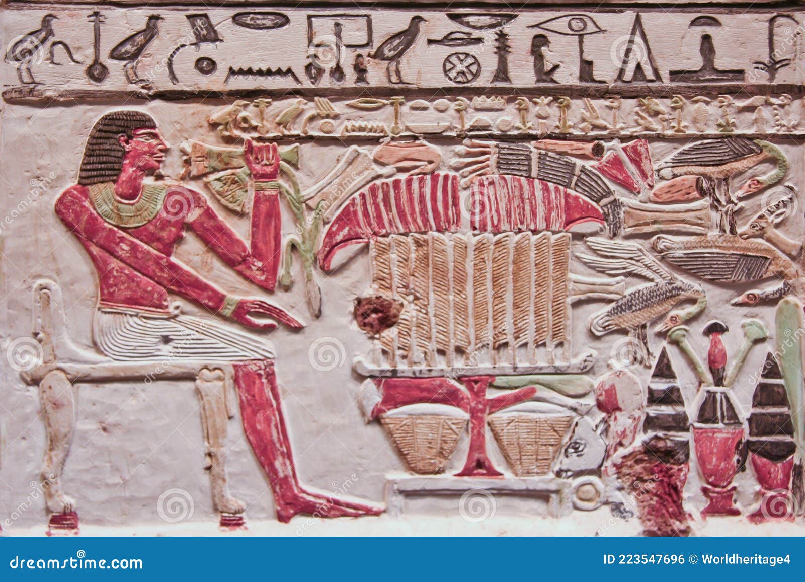 Painted Bas Relief Figures Showing Daily Life In Ancient Egypt ...