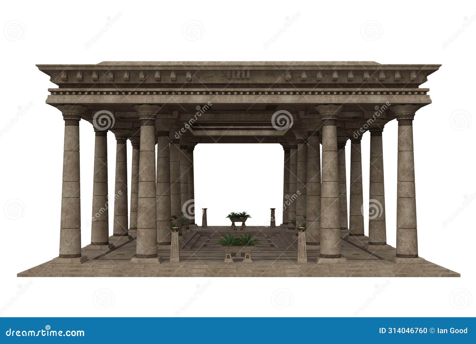 Ancient Egyptian Palace or Temple Atrium Stone Building. Isolated 3D ...