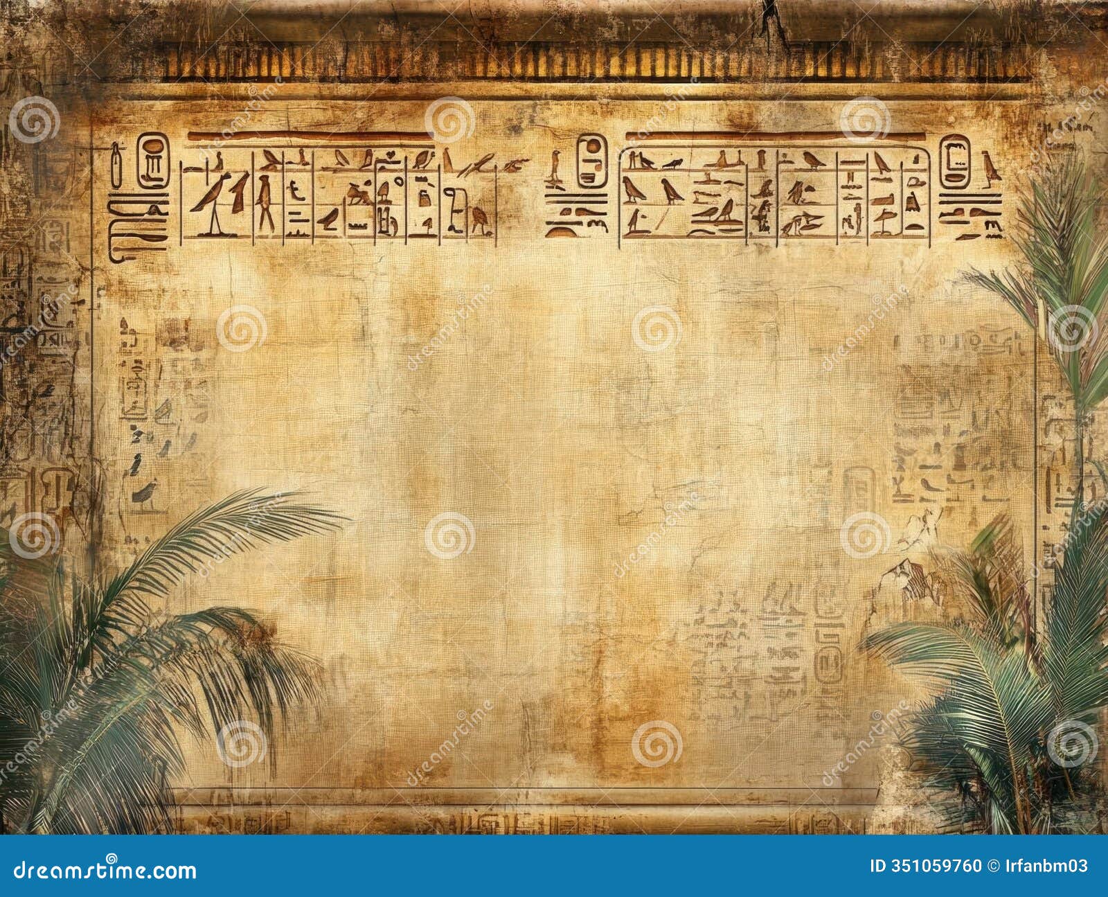 Ancient Egyptian Papyrus Scroll with Hieroglyphics and Palm Tree Stock ...