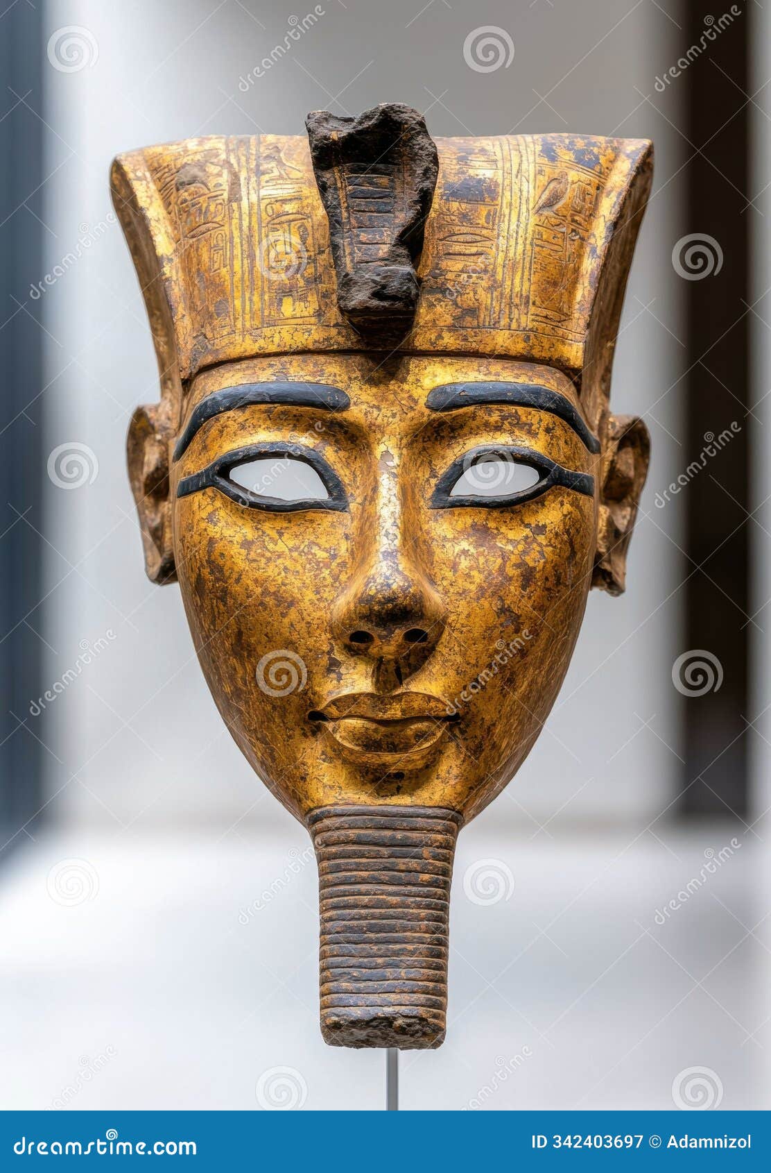 Pharaoh Mask With Golden Decoration Exhibited In Museum, Inspired By ...