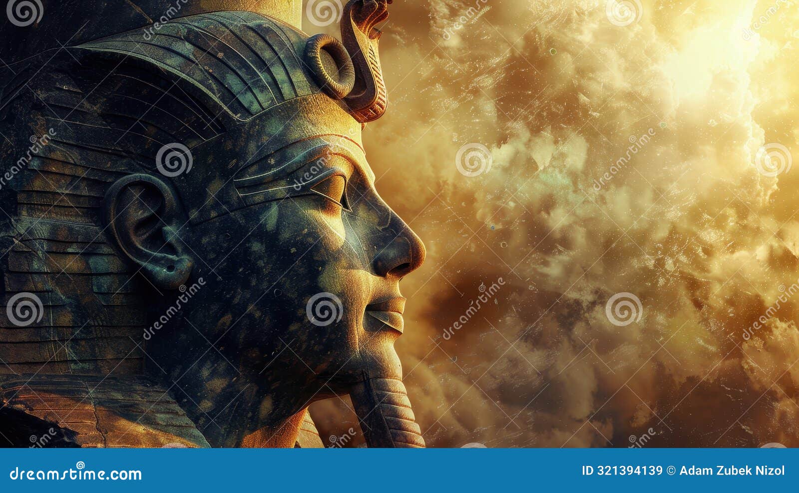 Ancient Egyptian Pharaoh Statue Against Dramatic Sky Stock Illustration ...
