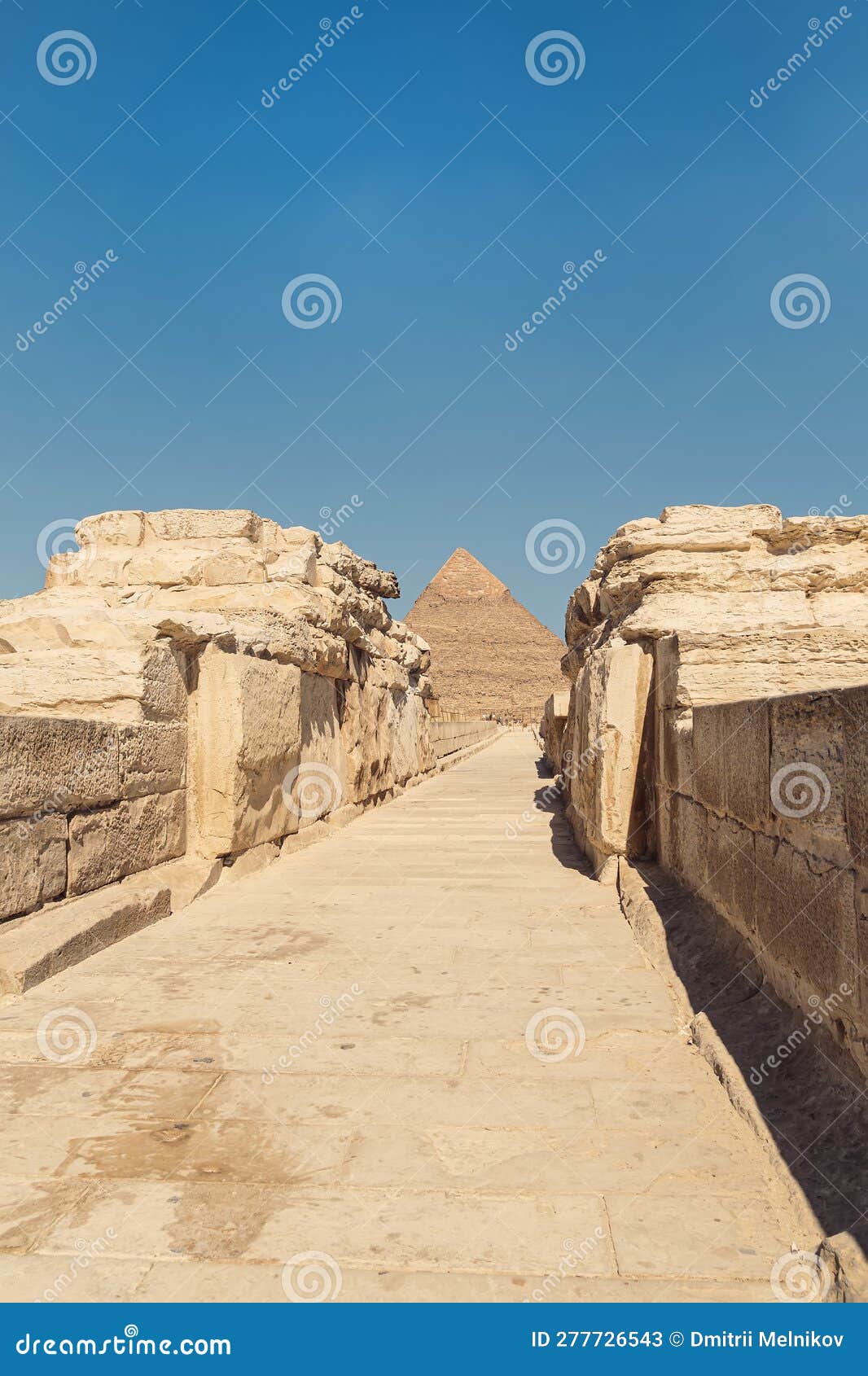 Ancient Egyptian Ruins. Way To Valley Temple of the Pyramids Stock ...