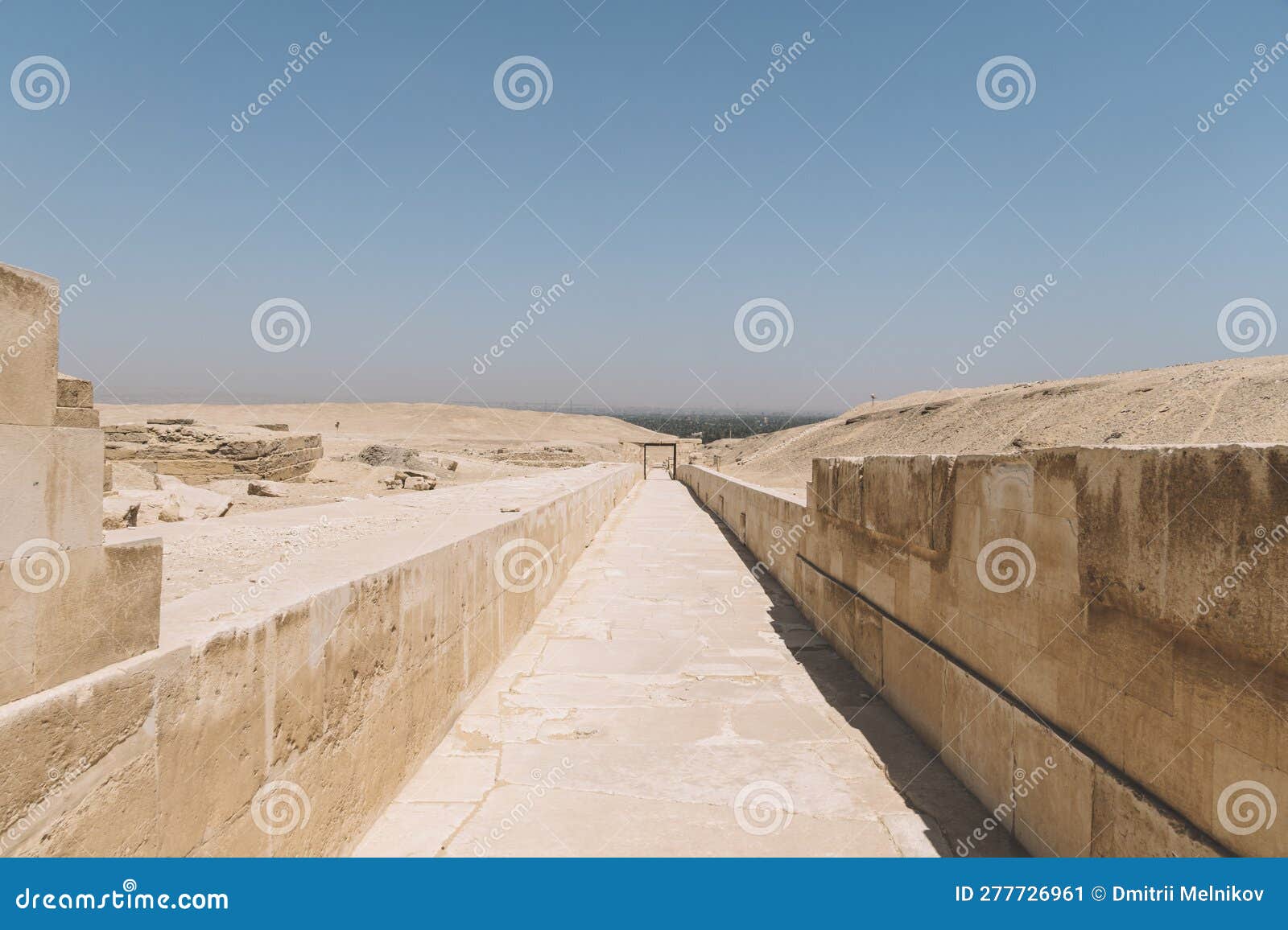 Ancient Egyptian Ruins. Way To Valley Temple of the Pyramids Stock ...