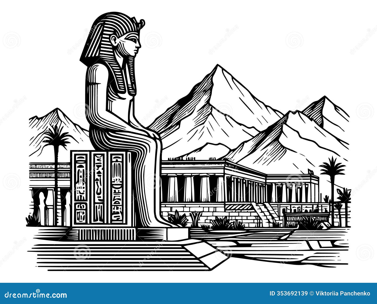 Ancient Egyptian Scene Goddess and Nile Vector Stock Illustration ...