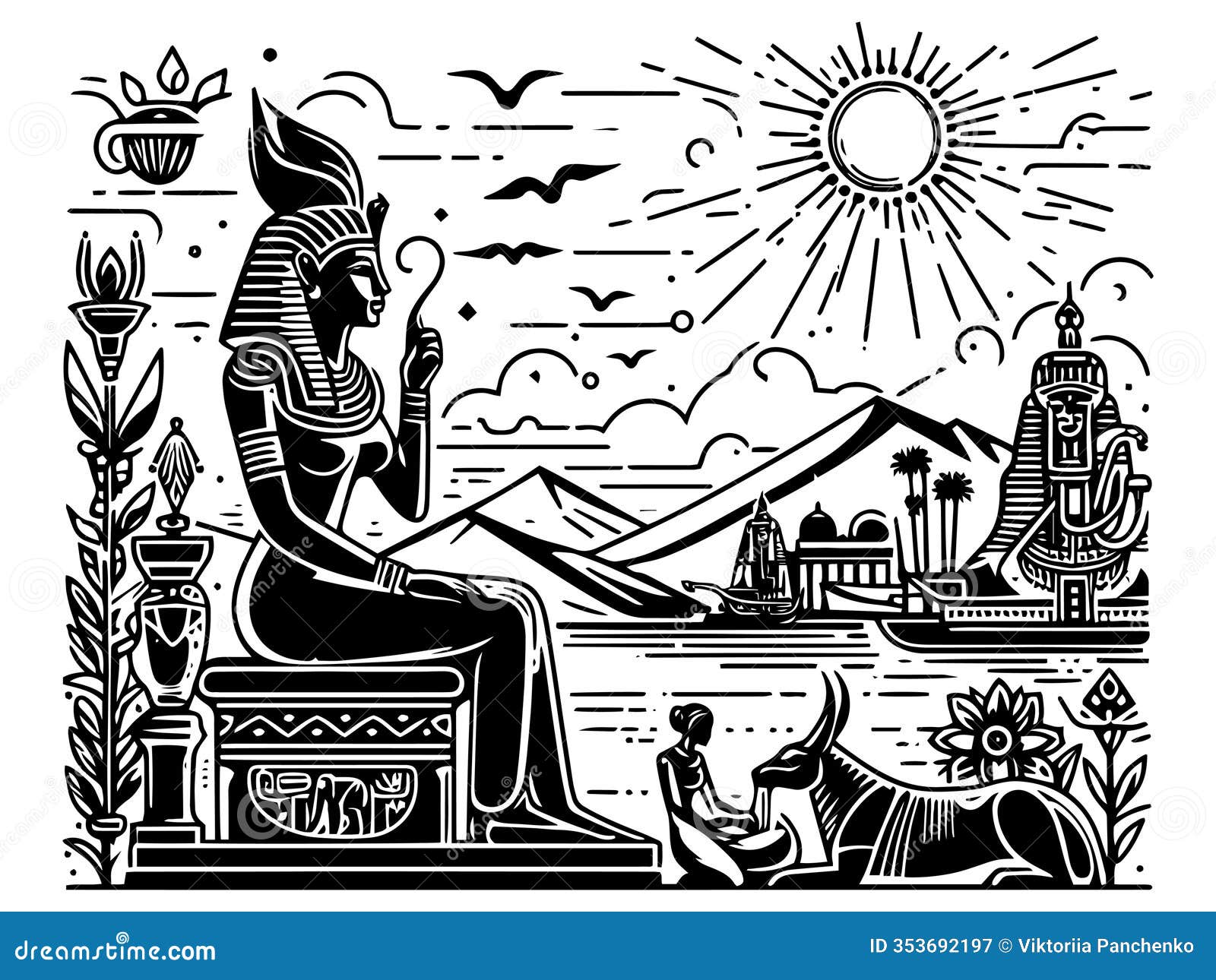 Ancient Egyptian Scene Goddess and Nile Vector Stock Illustration ...