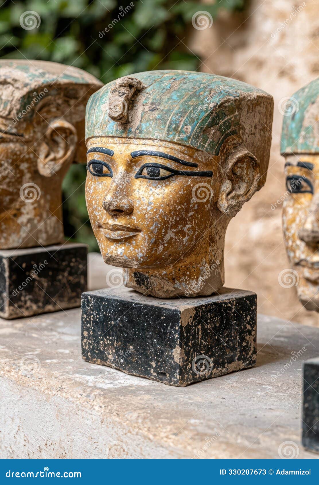 Ancient Egyptian Statue Head with Painted Details Stock Illustration ...