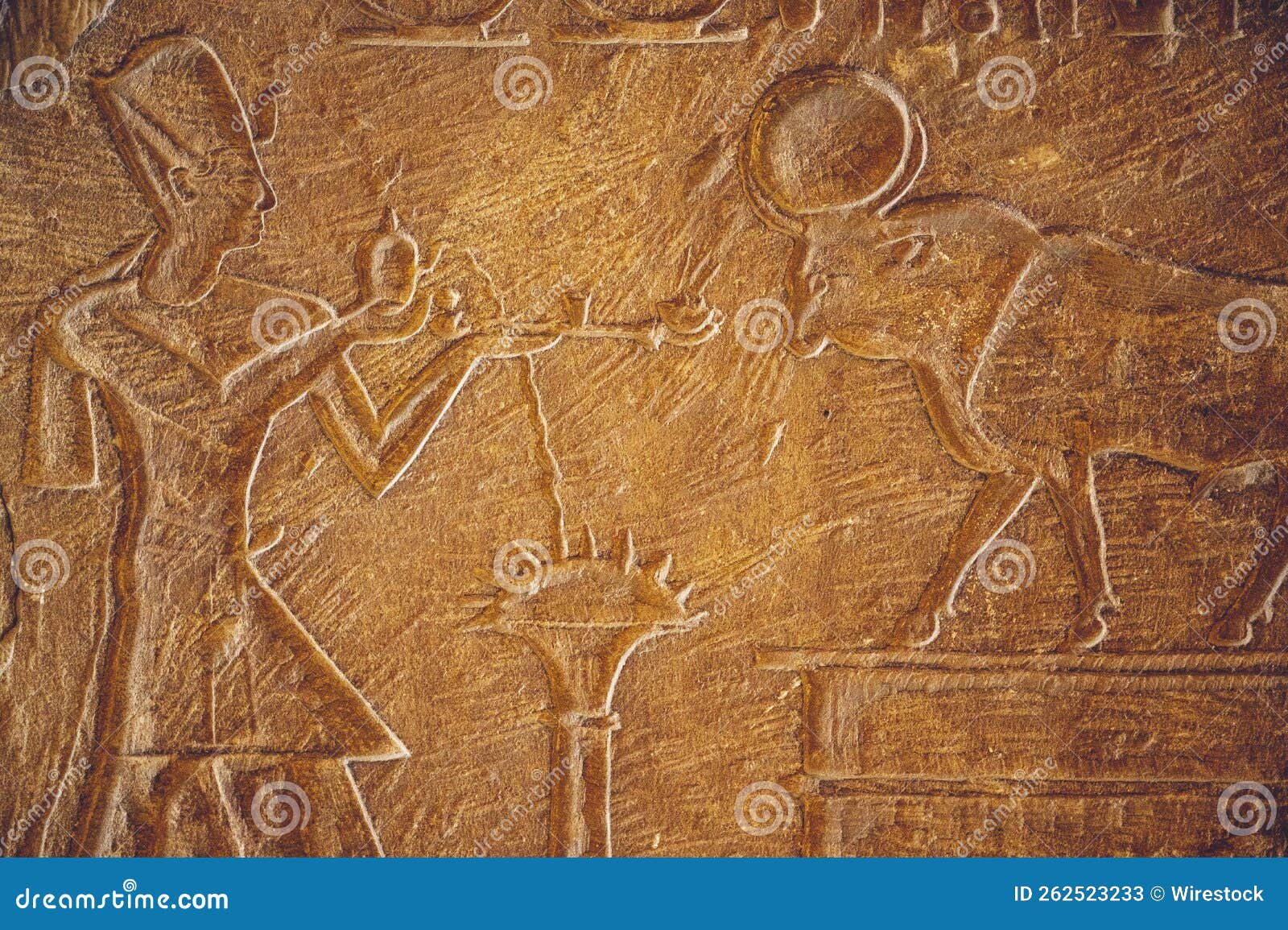 Ancient Egyptian Stone Surface with Carvings of a Pharaoh Making ... Ancient Egyptian Stone Surface with Carvings of a Pharaoh Making ...