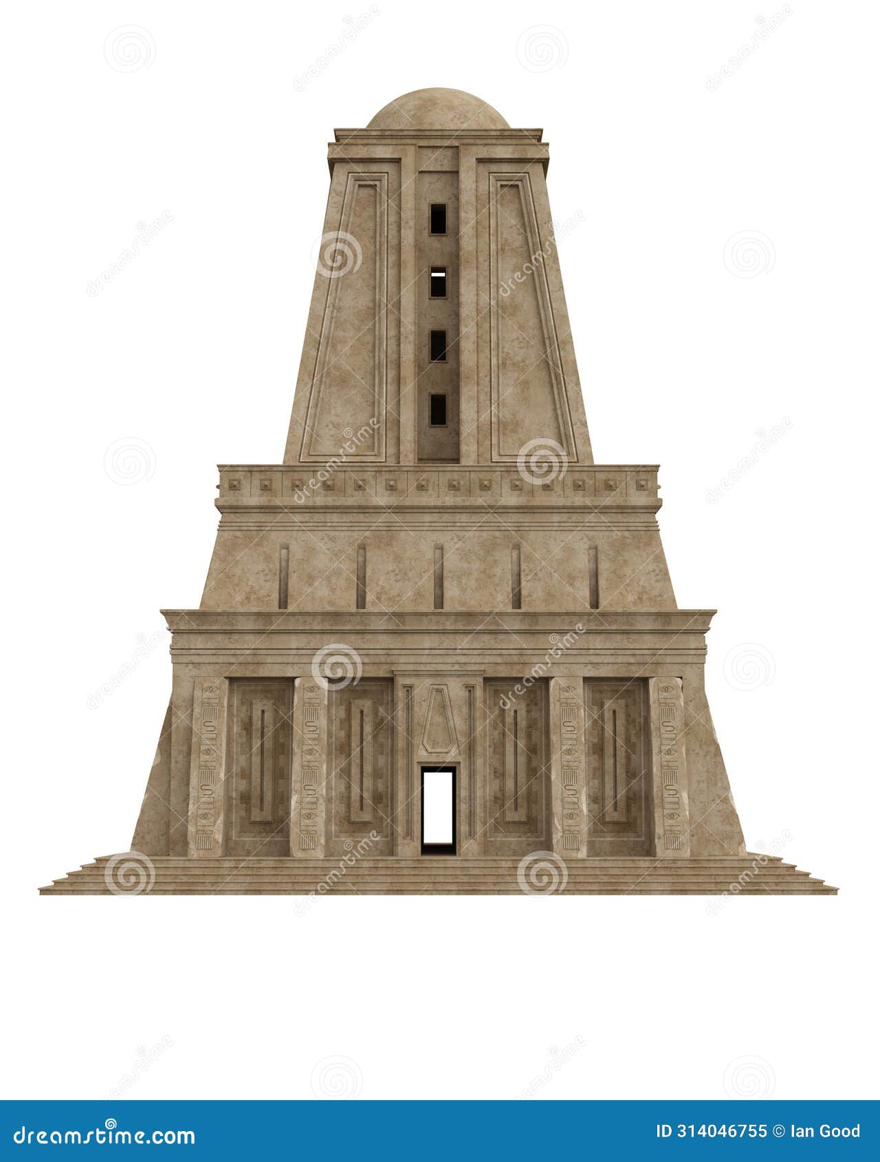 Ancient Egyptian Stone Tower Building. Isolated 3D Render Stock Image - Illustration of history ...