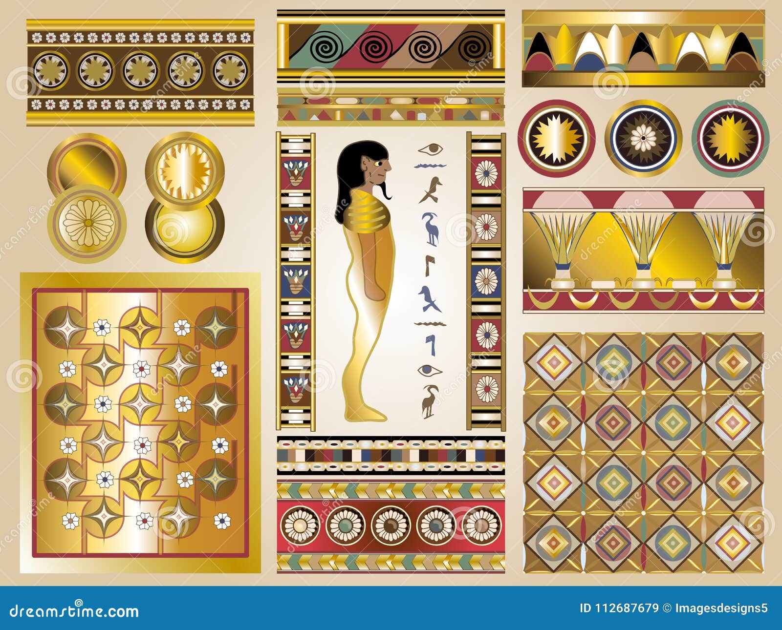 Ancient Egyptian Vector Kit - Borders Frames Backgrounds & Elements ...