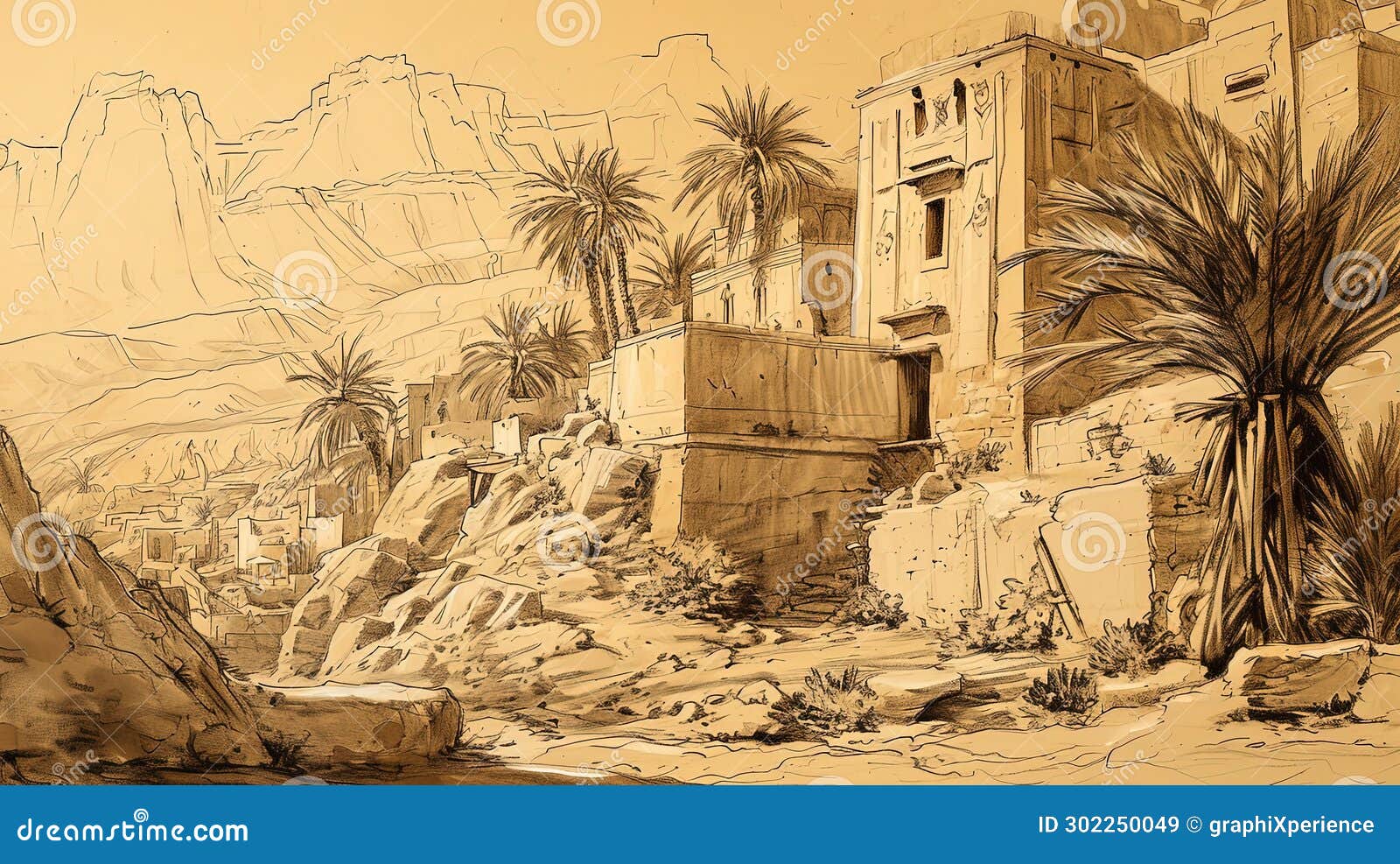 Ancient Egyptian Village Landscape Stock Illustration - Illustration of ...