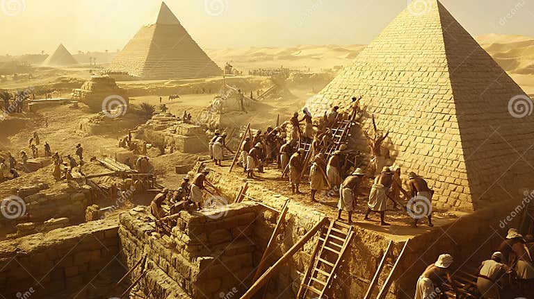 Ancient Egyptian Workers Building the Pyramids. Stock Photo - Image of ...