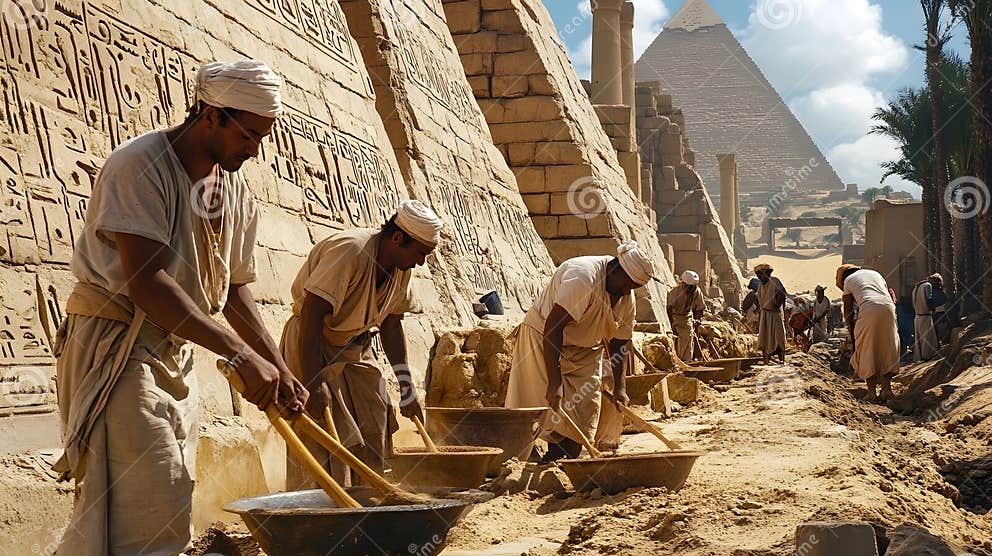 Ancient Egyptian Workers Building the Pyramids. Stock Image - Image of ...