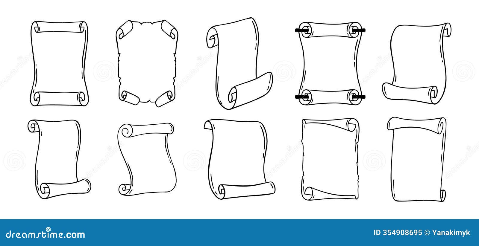 Ancient Empty Scroll Doodle Hand Drawn, Ancient Medieval Paper Outline ...